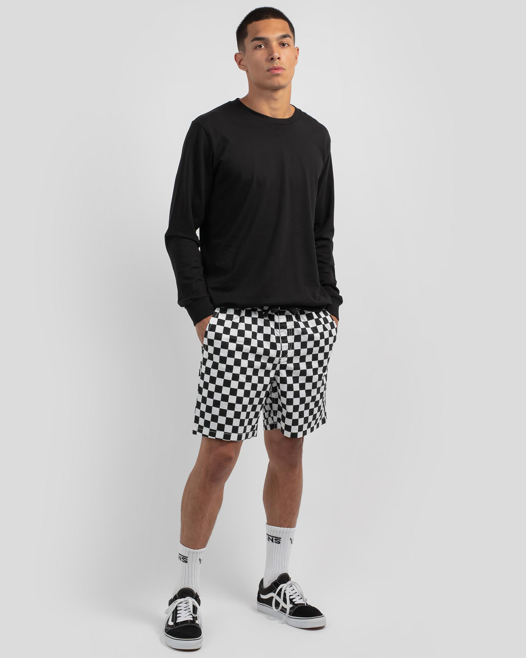 Shop Vans Range Relaxed Elastic Shorts In Checkboard - Fast Shipping ...