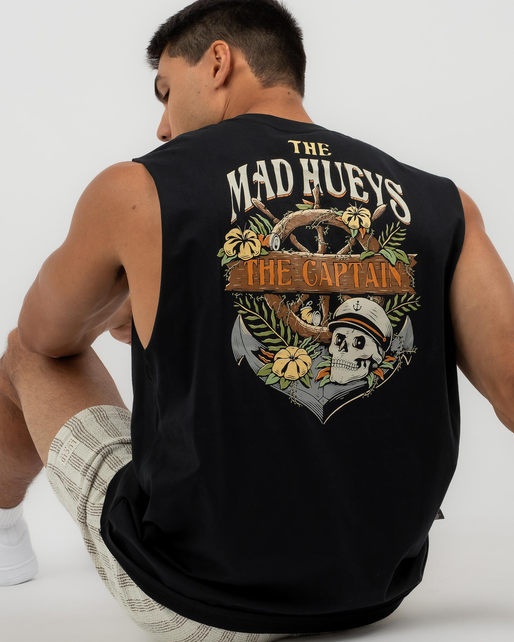 Shop The Mad Hueys Shipwrecked Captain Muscle Tank In Black - Fast ...