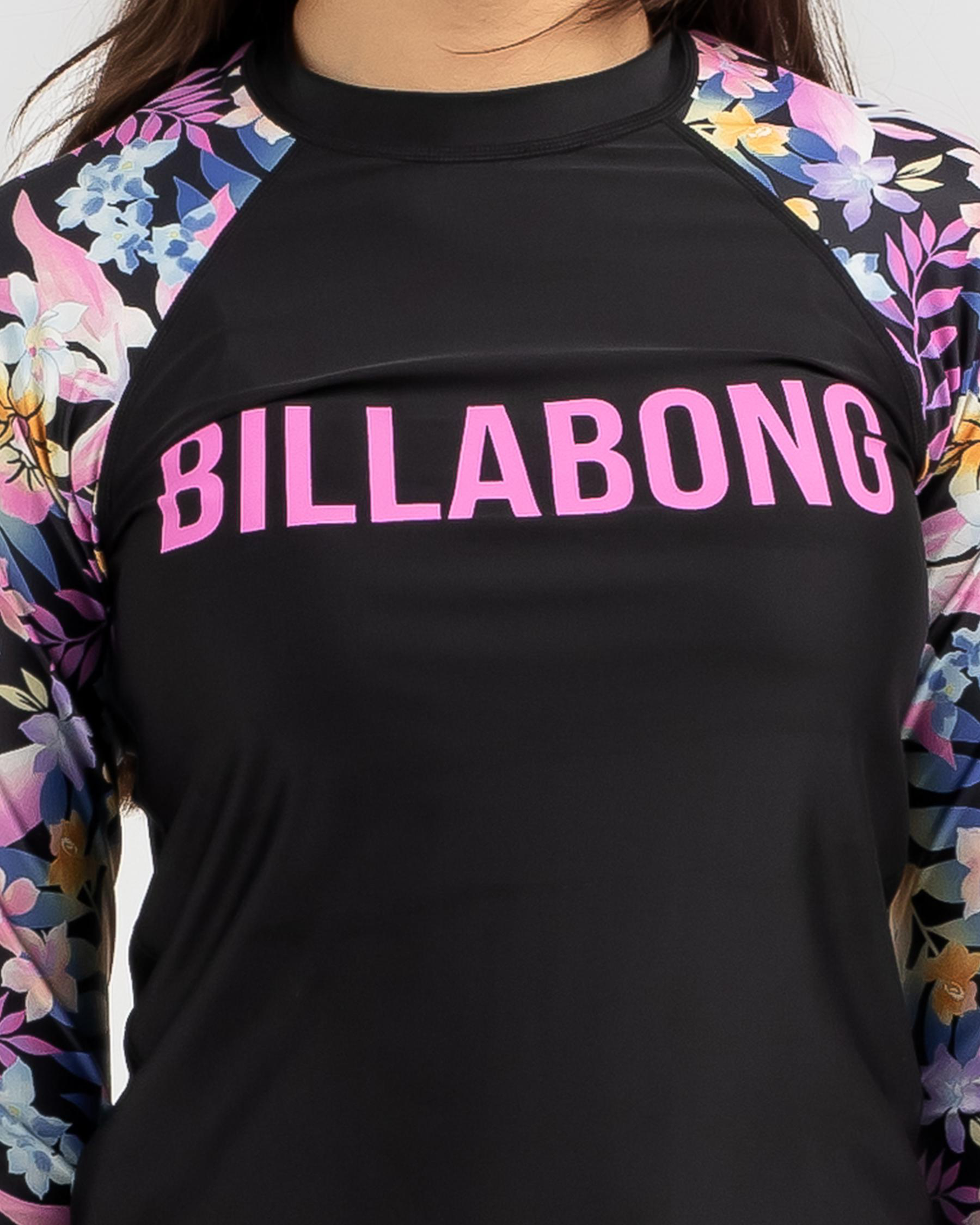 Shop Billabong Girls' Peaceful Palms Long Sleeve Rash Vest In Black ...