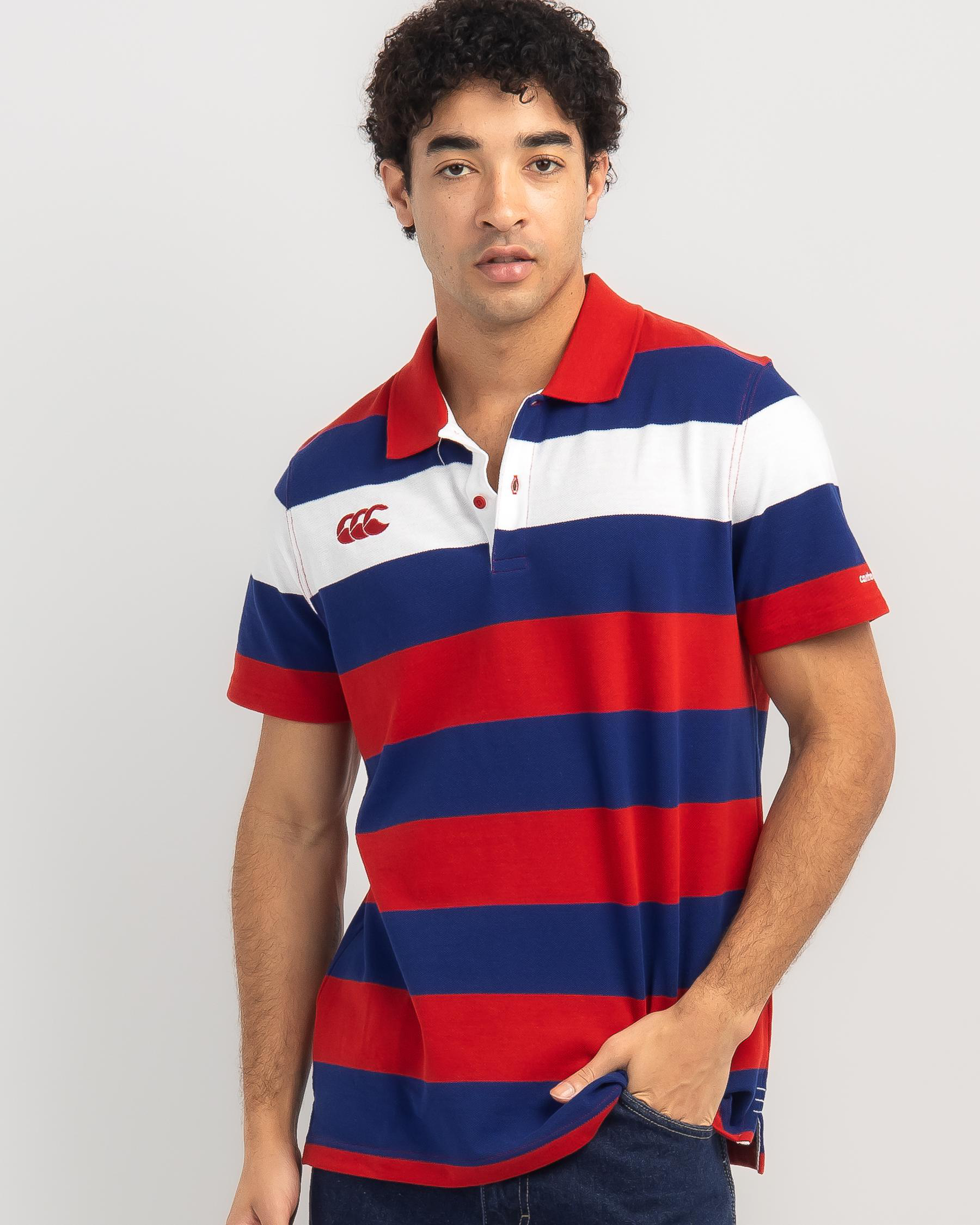 Shop Canterbury Engineered Stripe Polo T-Shirt In Formular One - Fast ...