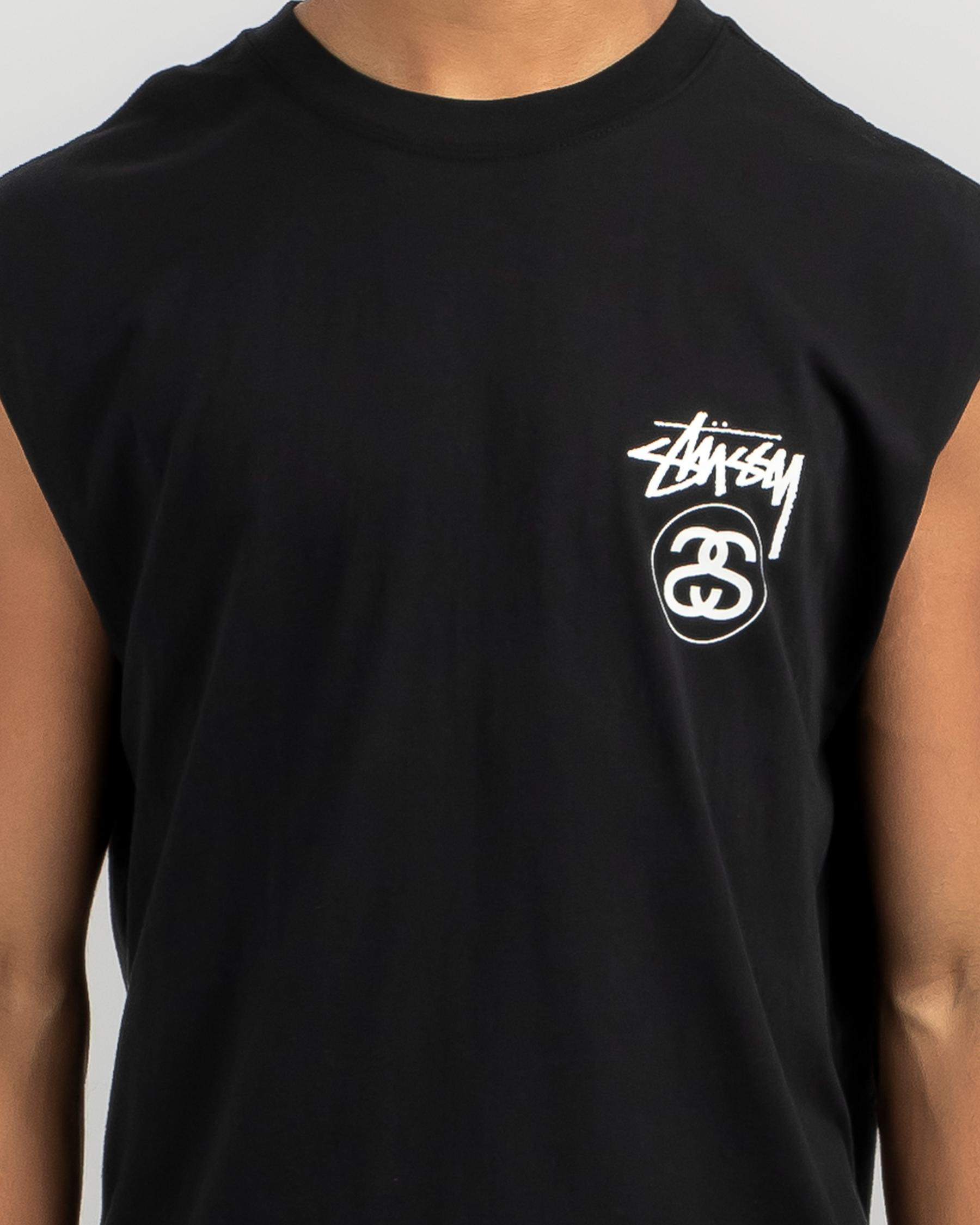 Shop Stussy Solid Stock Link Muscle Tank In Black - Fast Shipping ...