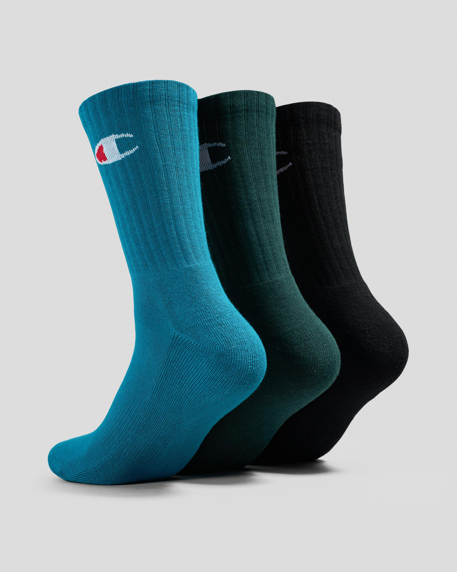 Shop Champion Sport C Logo Crew Socks 3 Pack In Teal Ocean/mid Field ...