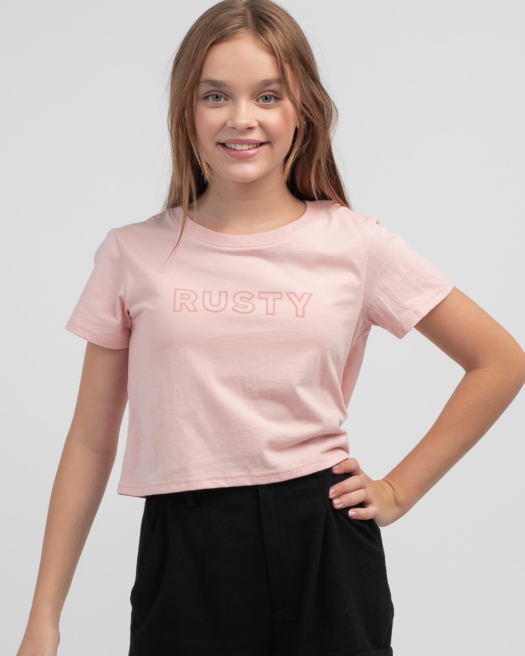 Shop Rusty Girls' Essentials Cropped T-Shirt In Pink Clay - Fast ...