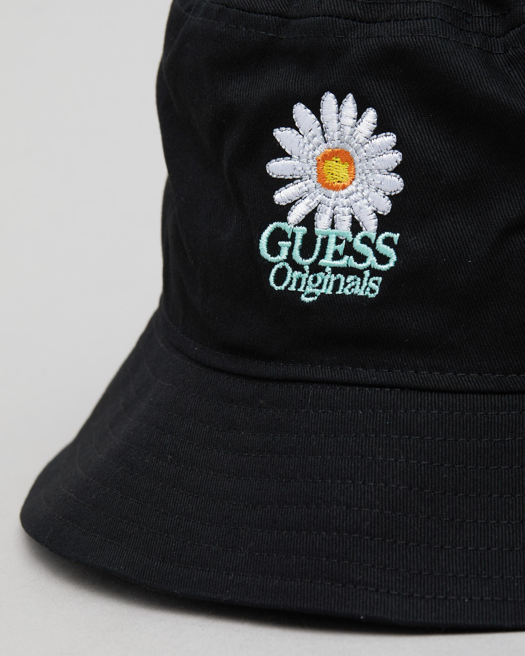 Shop GUESS Go Daisy Bucket Hat In Jet Black - Fast Shipping & Easy ...