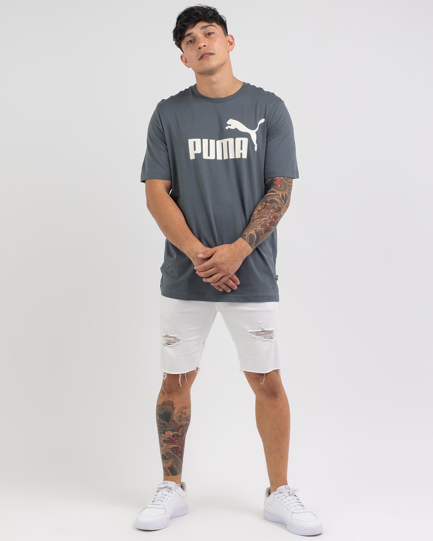 Shop Puma ESS Logo T-Shirt In Dark Slate - Fast Shipping & Easy Returns ...