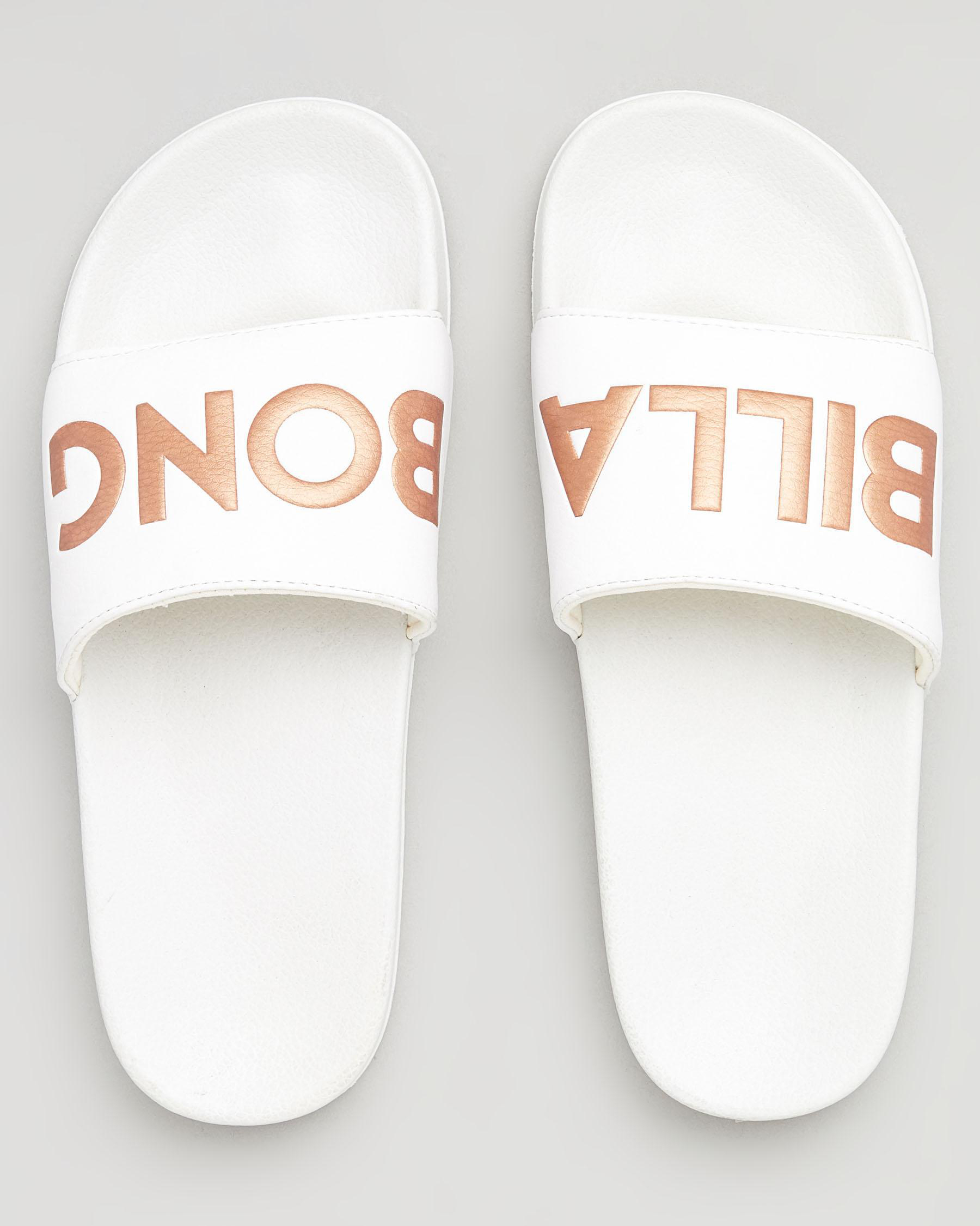 Shop Billabong Legacy Slide Sandals In White/rose Gold - Fast Shipping ...