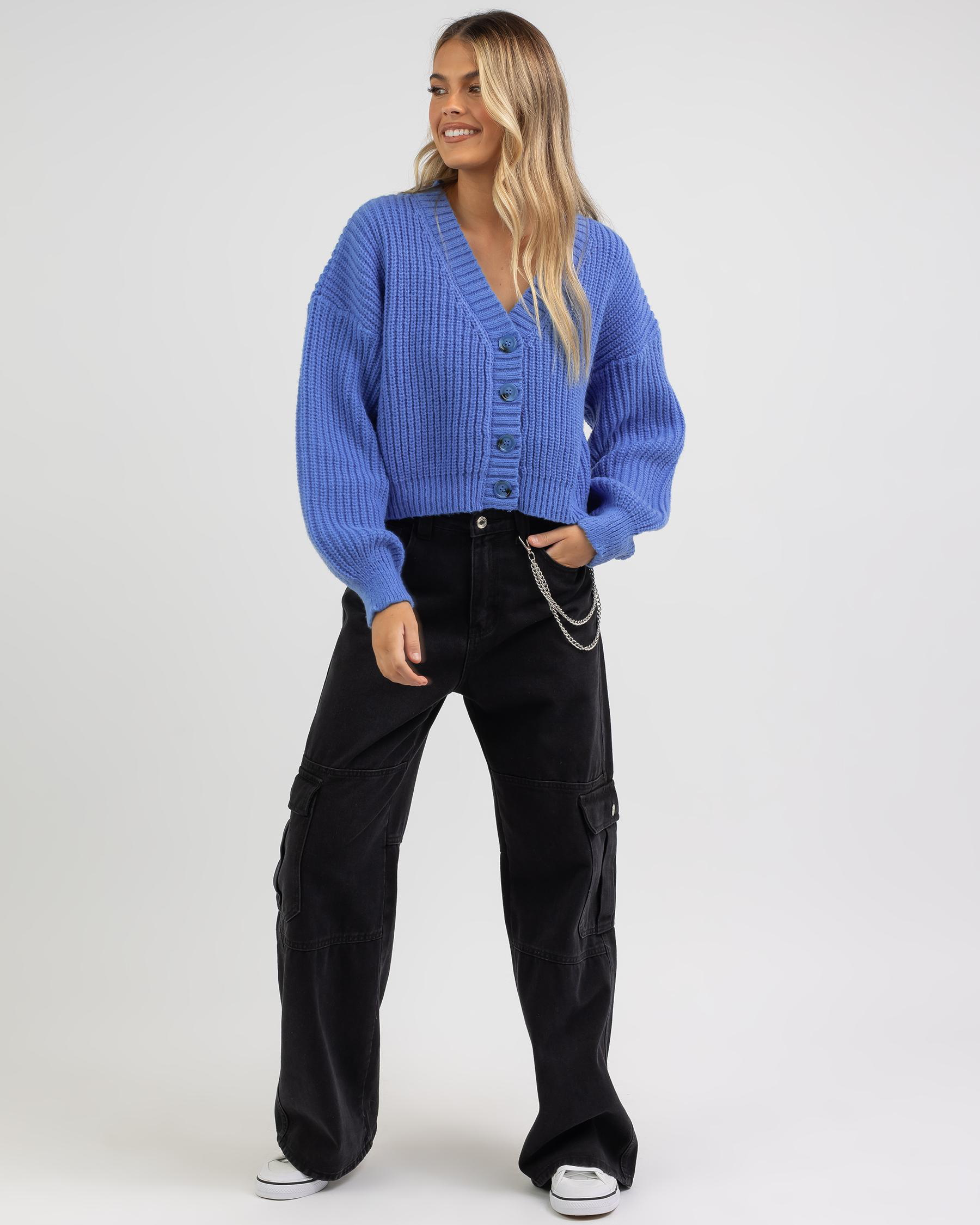 Red Berry Mellow Out Knit Cardigan In Blue - FREE* Shipping & Easy ...