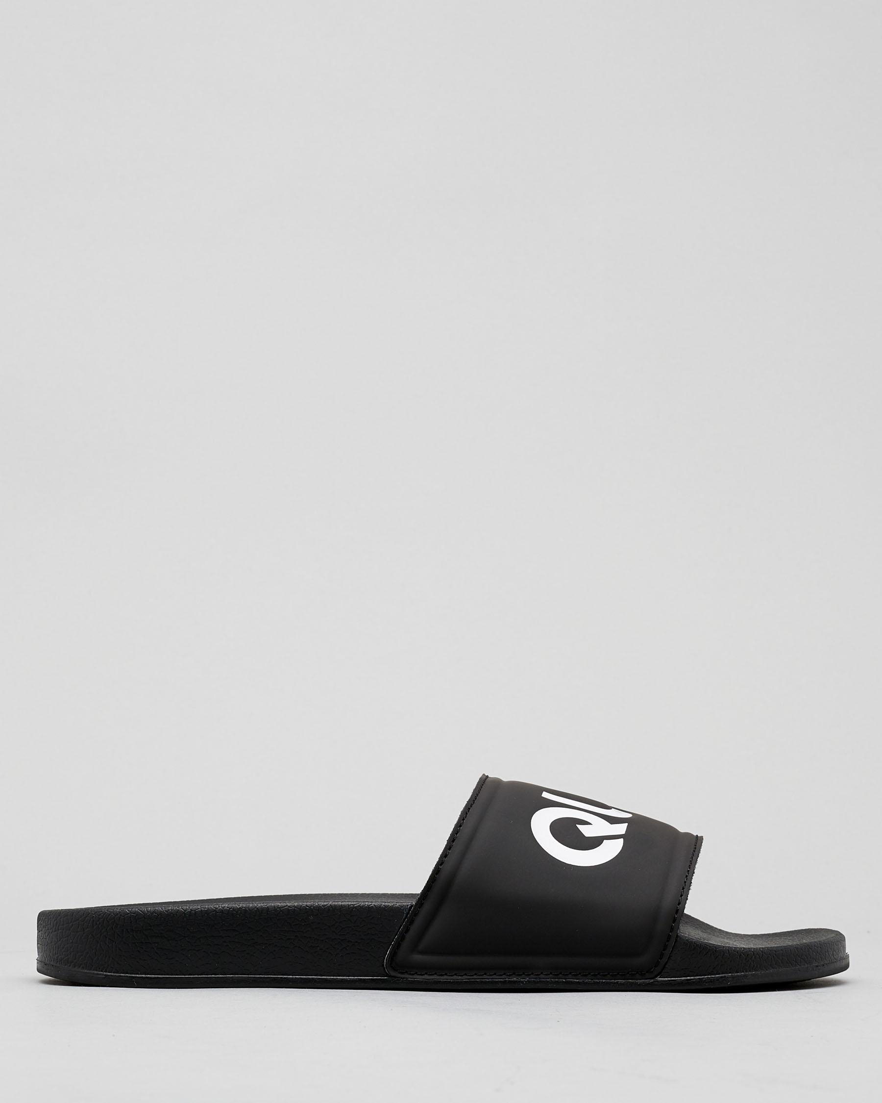 Shop Quiksilver Sessions Slides In Black/white/black - Fast Shipping ...