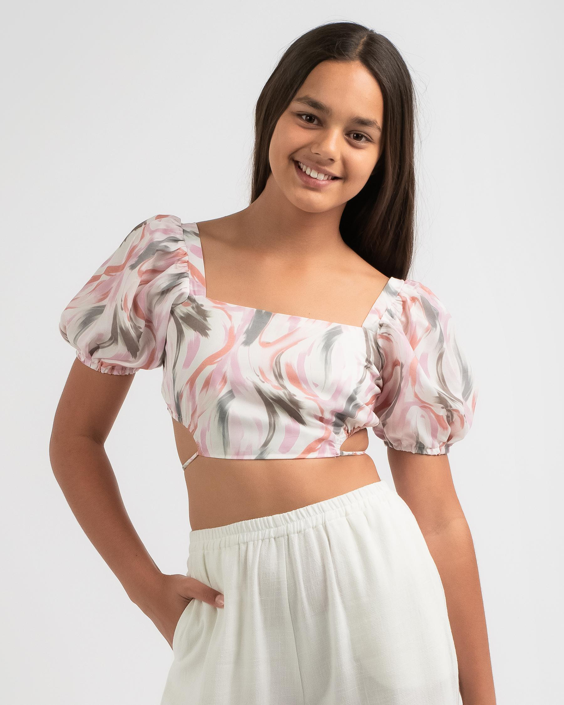 Shop Mooloola Girls' Taiya Top In Pink Print - Fast Shipping & Easy ...