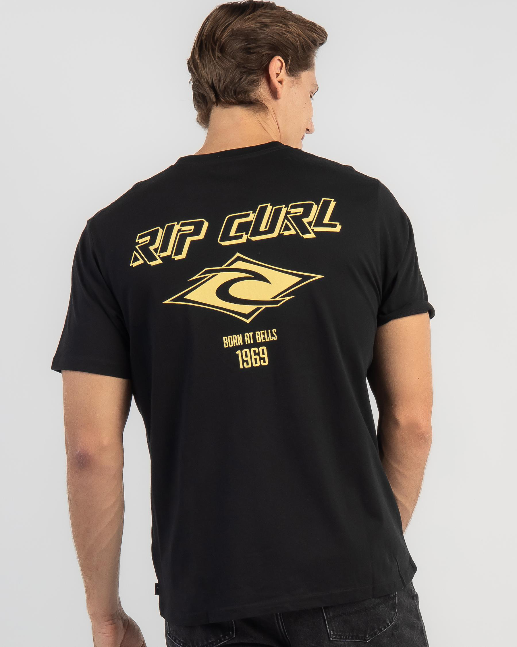 Shop Rip Curl Fade Out Icon T-Shirt In Black/yellow - Fast Shipping ...