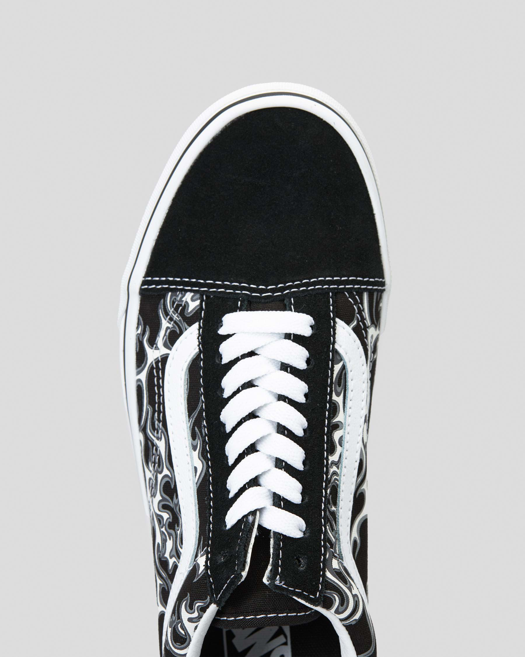 Shop Vans Womens Old Skool Shoes In Flames Black/true White - Fast ...