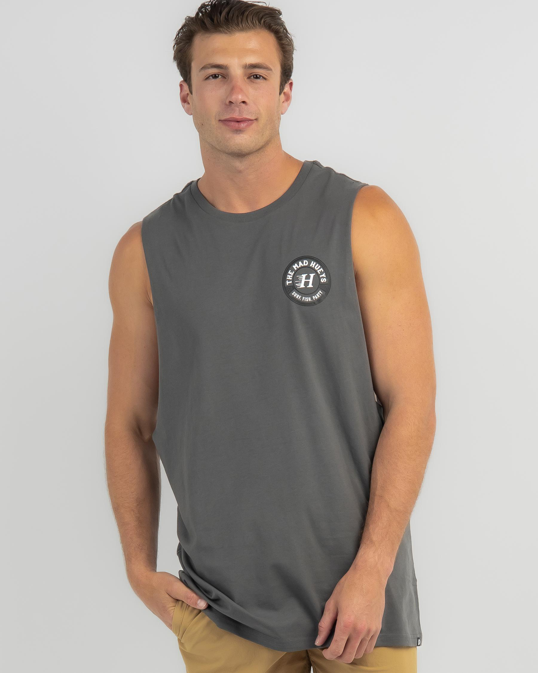 Shop The Mad Hueys Surf Fish Party Singlet In Charcoal - Fast Shipping ...