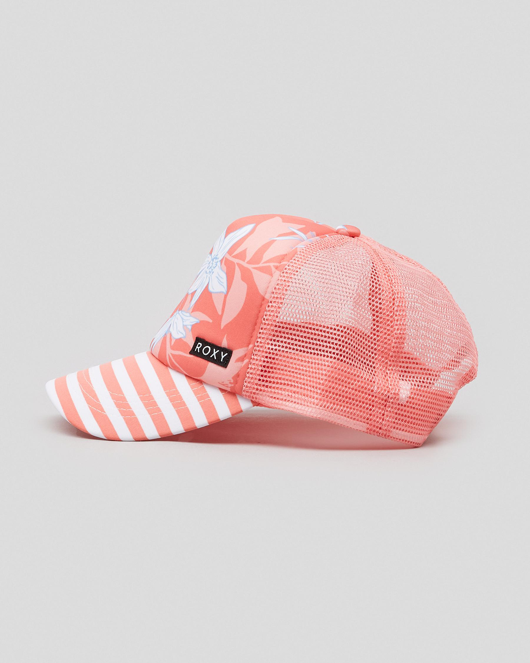 Shop Roxy Girls' Honey Coconut Trucker Cap In Shell Pink Sunburst ...