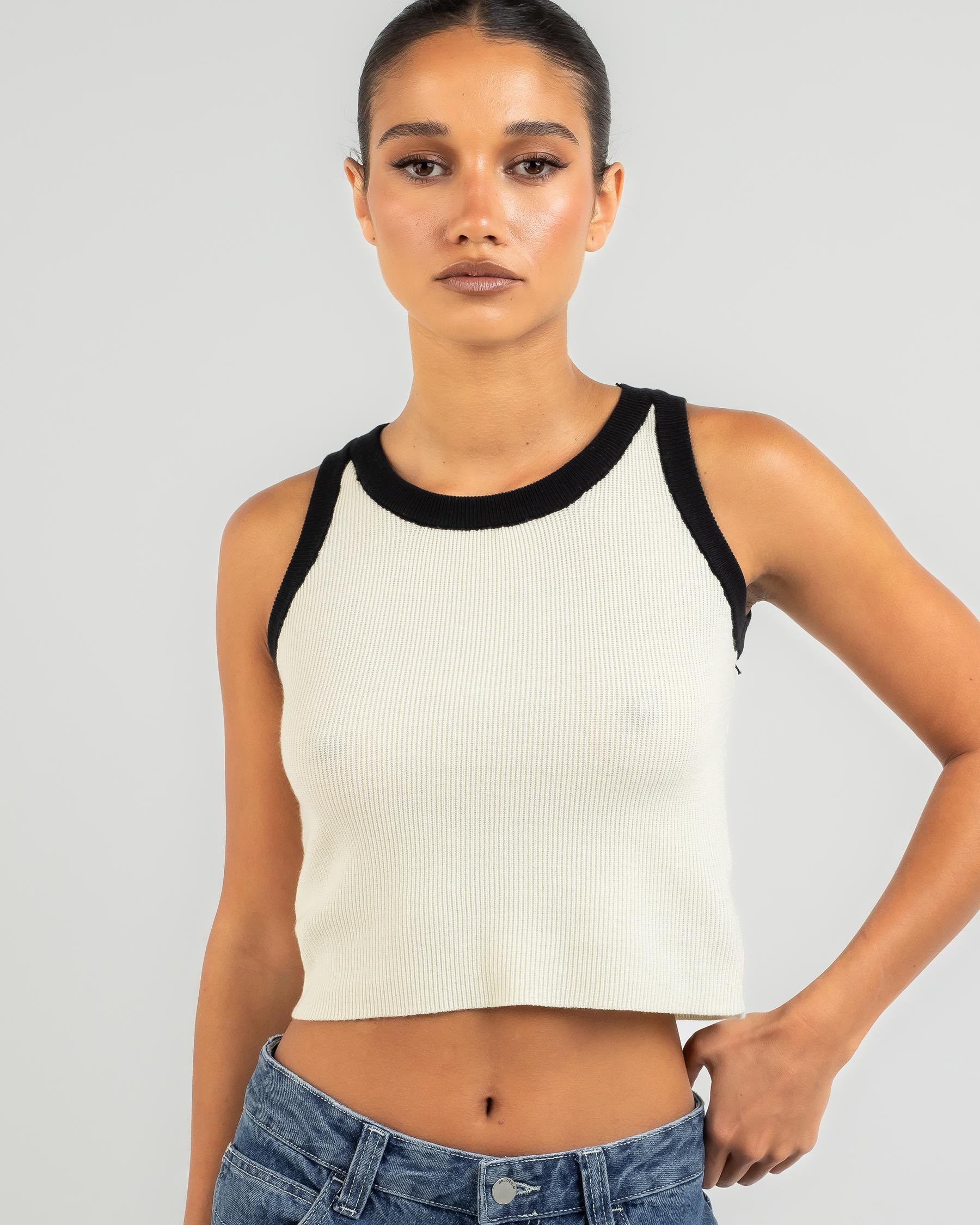 Shop Red Berry Baseball Knit Tank Top In Cream - Fast Shipping & Easy ...