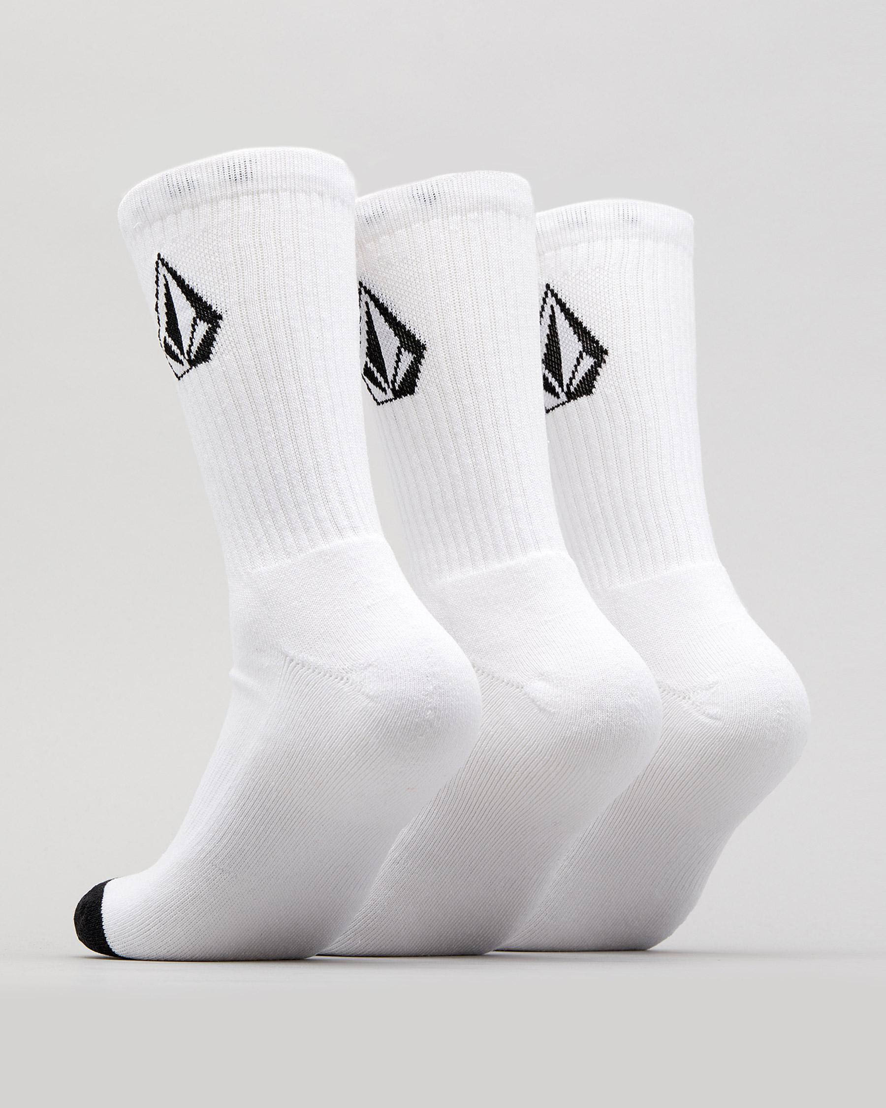 Shop Volcom Full Stone Recycled Crew Socks 3 Pack In White - Fast ...