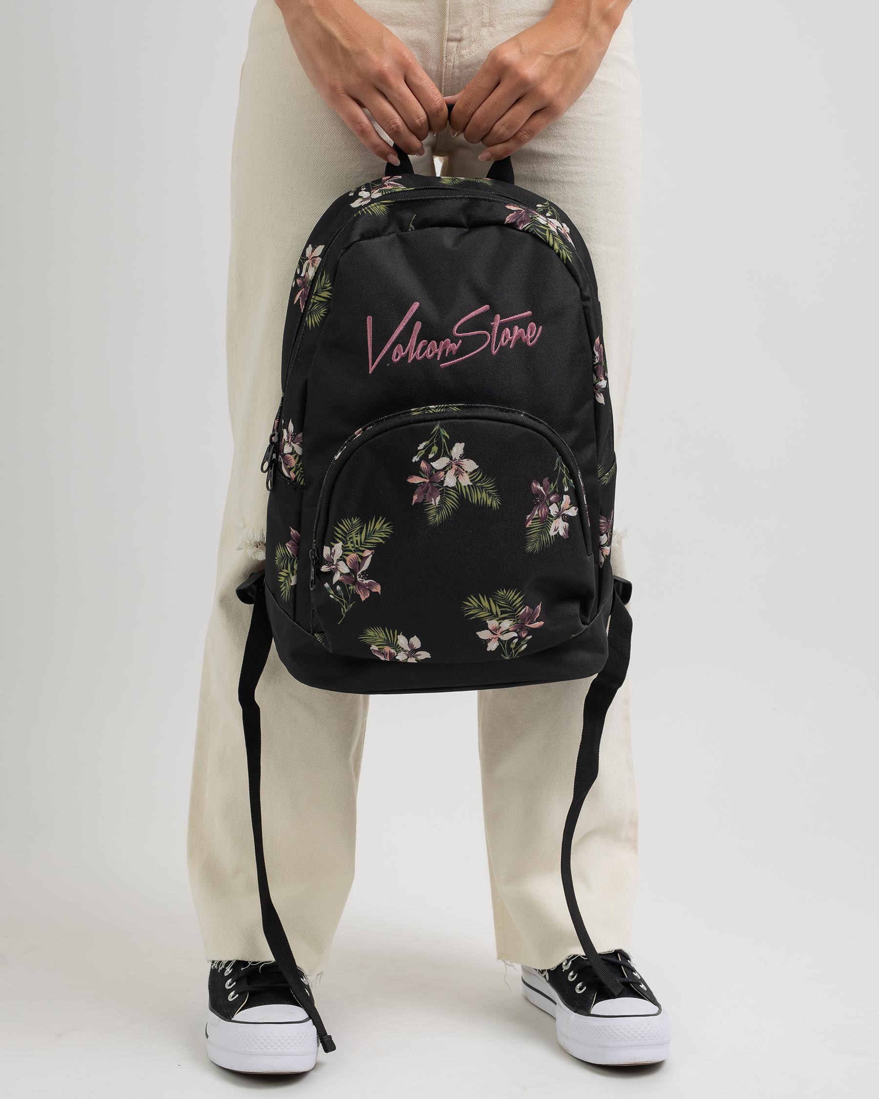 Shop Volcom Patch Attack Retreat Backpack In Black Floral Print - Fast ...