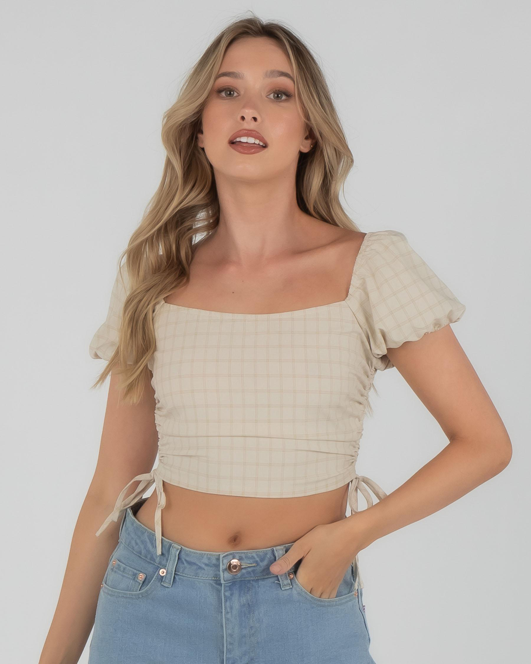 Shop Mooloola Gloria Top In Beige Check - Fast Shipping & Easy Returns ...