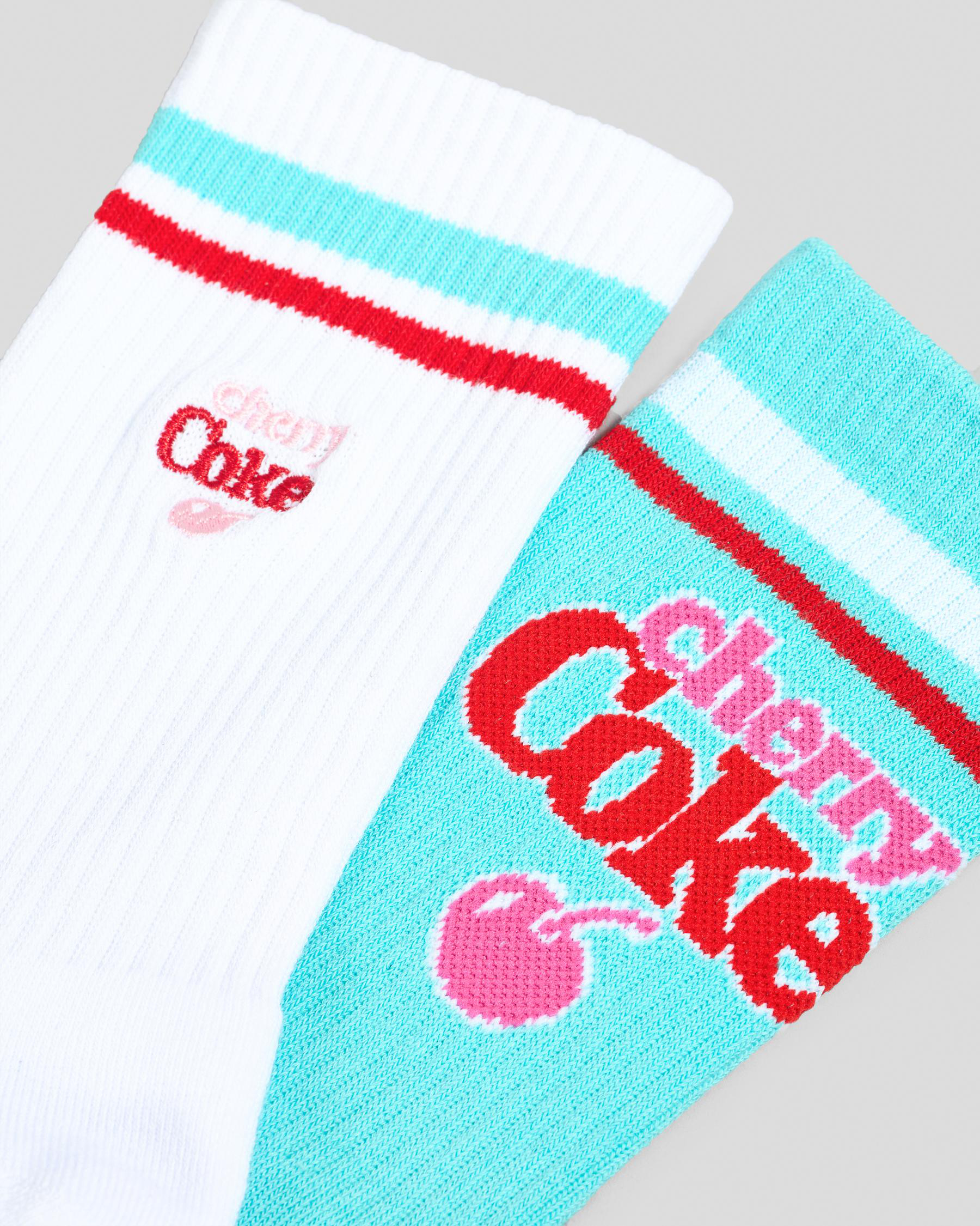Shop FOOT-IES Cherry Coke Embroidery Sneakers Socks 2 Pack In White/sky ...