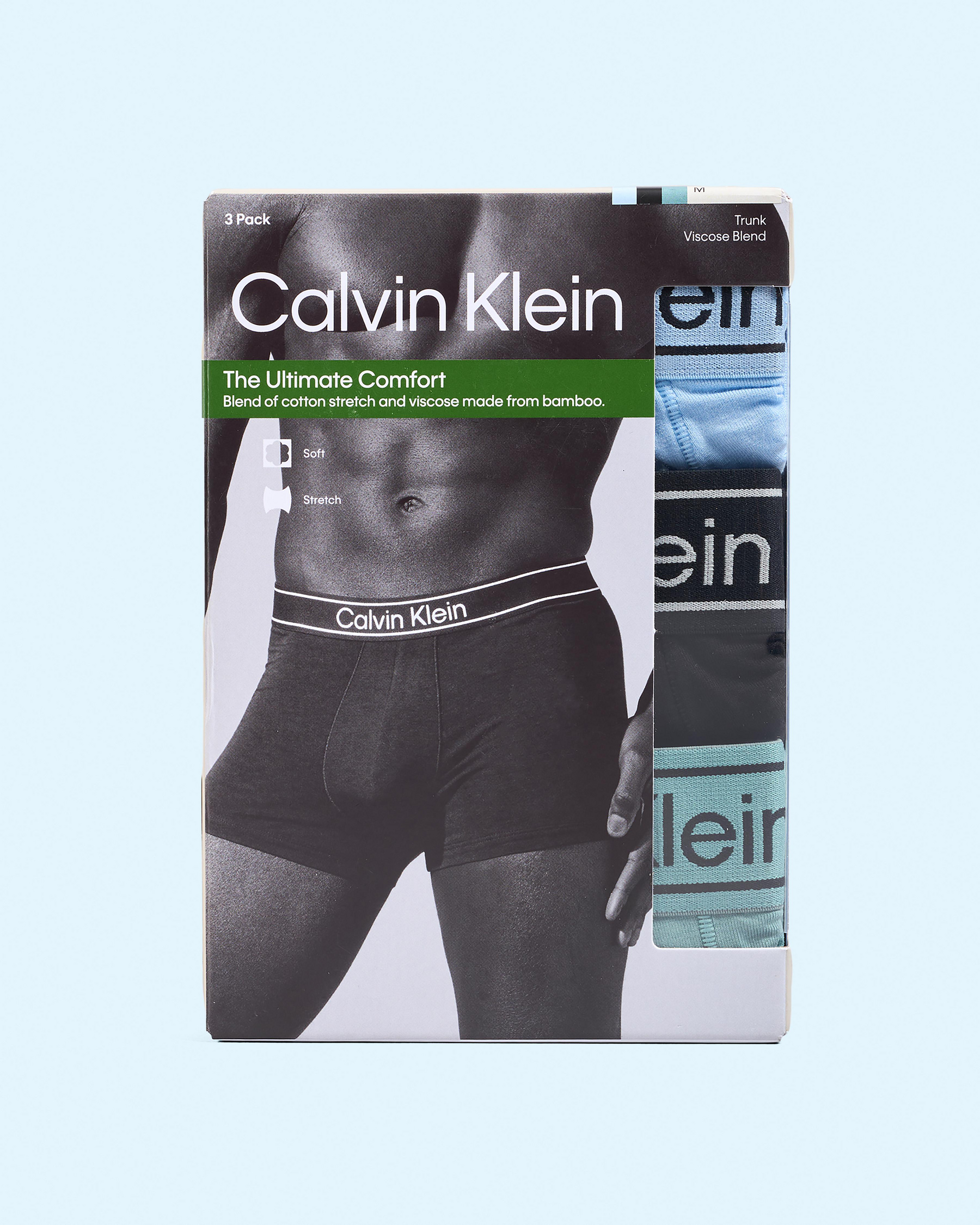 Calvin Klein Bamboo Comfort Trunk 3 Pack In Blue Bell/black/zoni Beach ...