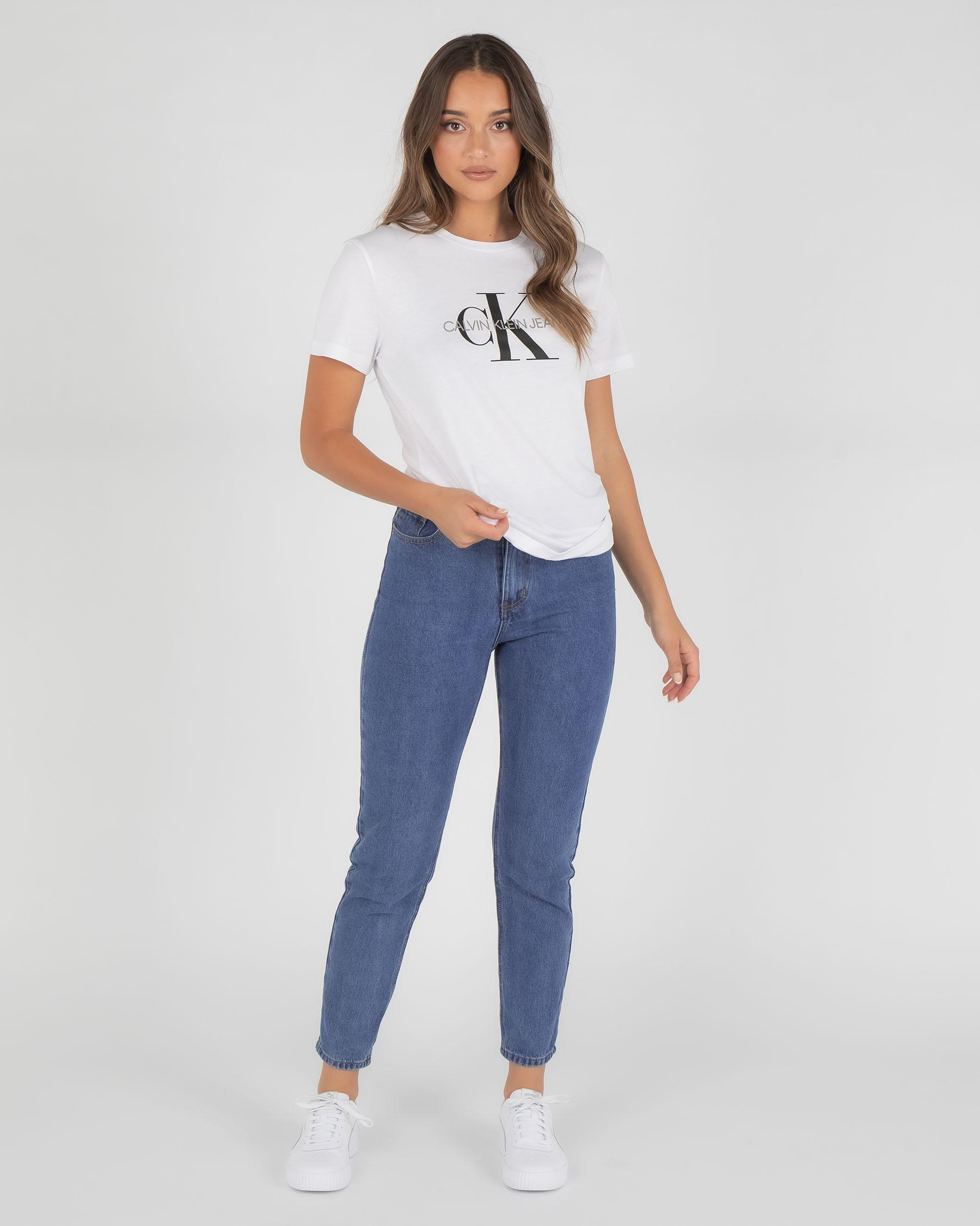 Calvin Klein Monogram Logo T Shirt In White Fast Shipping And Easy