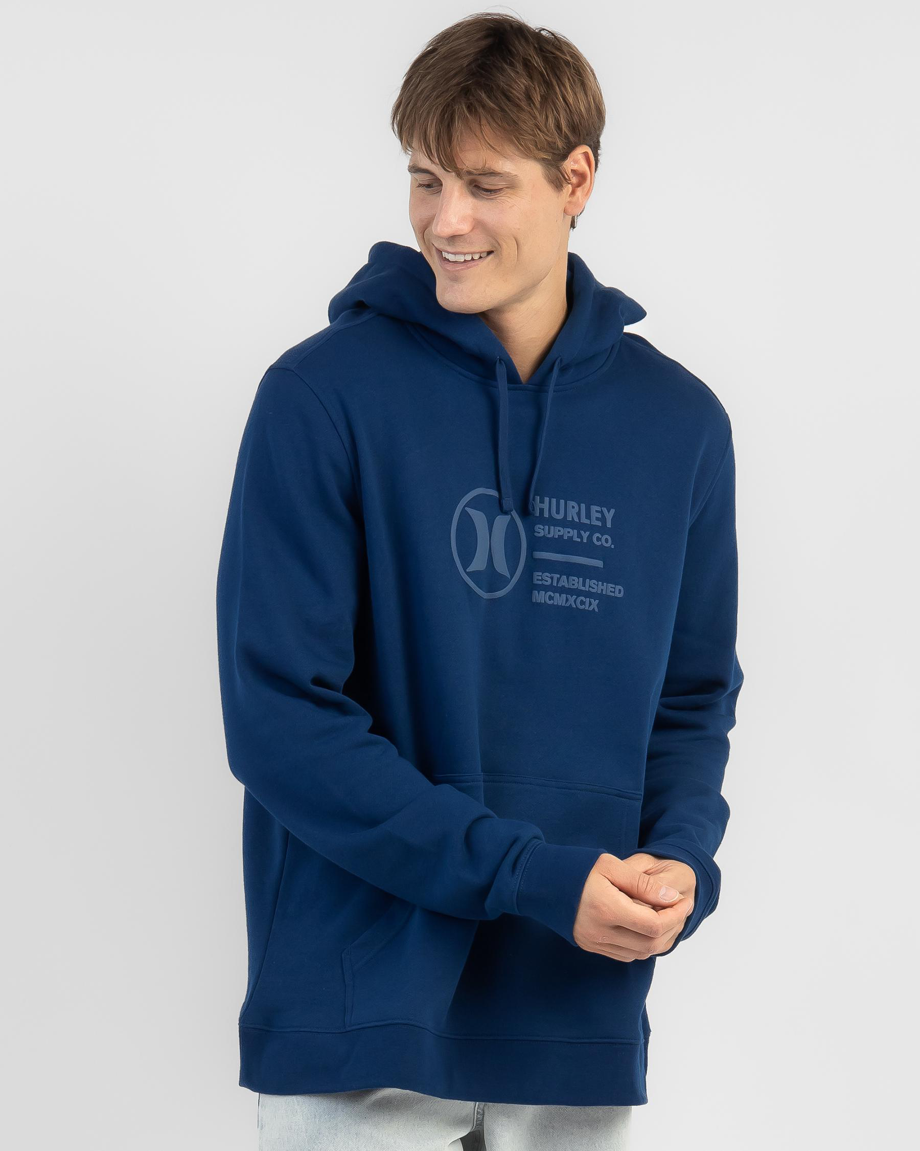 Shop Hurley Cut Pullover Fleece Hoodie In Poseidon Blue - Fast Shipping ...