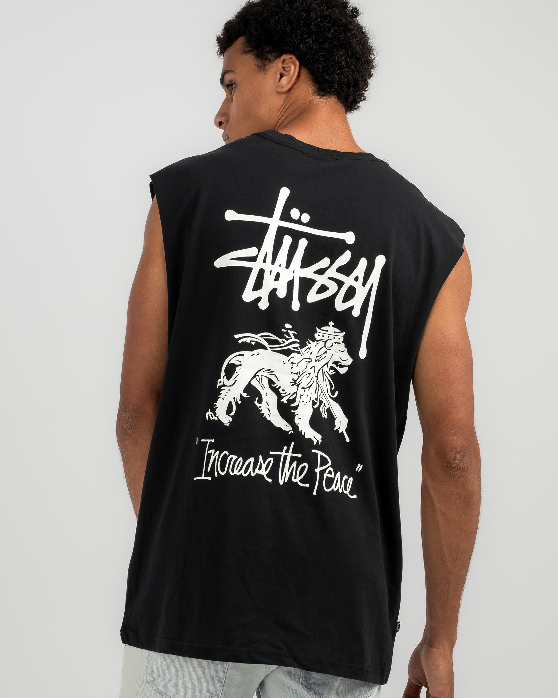 Shop Stussy Increase The Peace Muscle Tank In Black - Fast Shipping ...