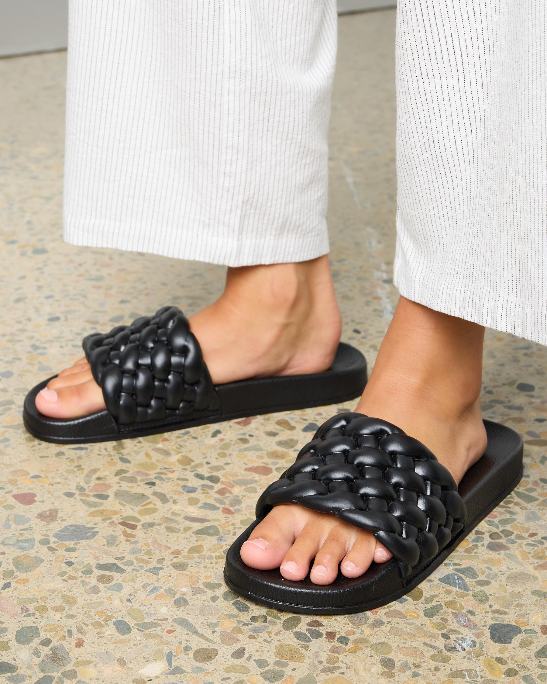 Shop Ava And Ever Lexi Plait Slide Sandals In Black - Fast Shipping ...