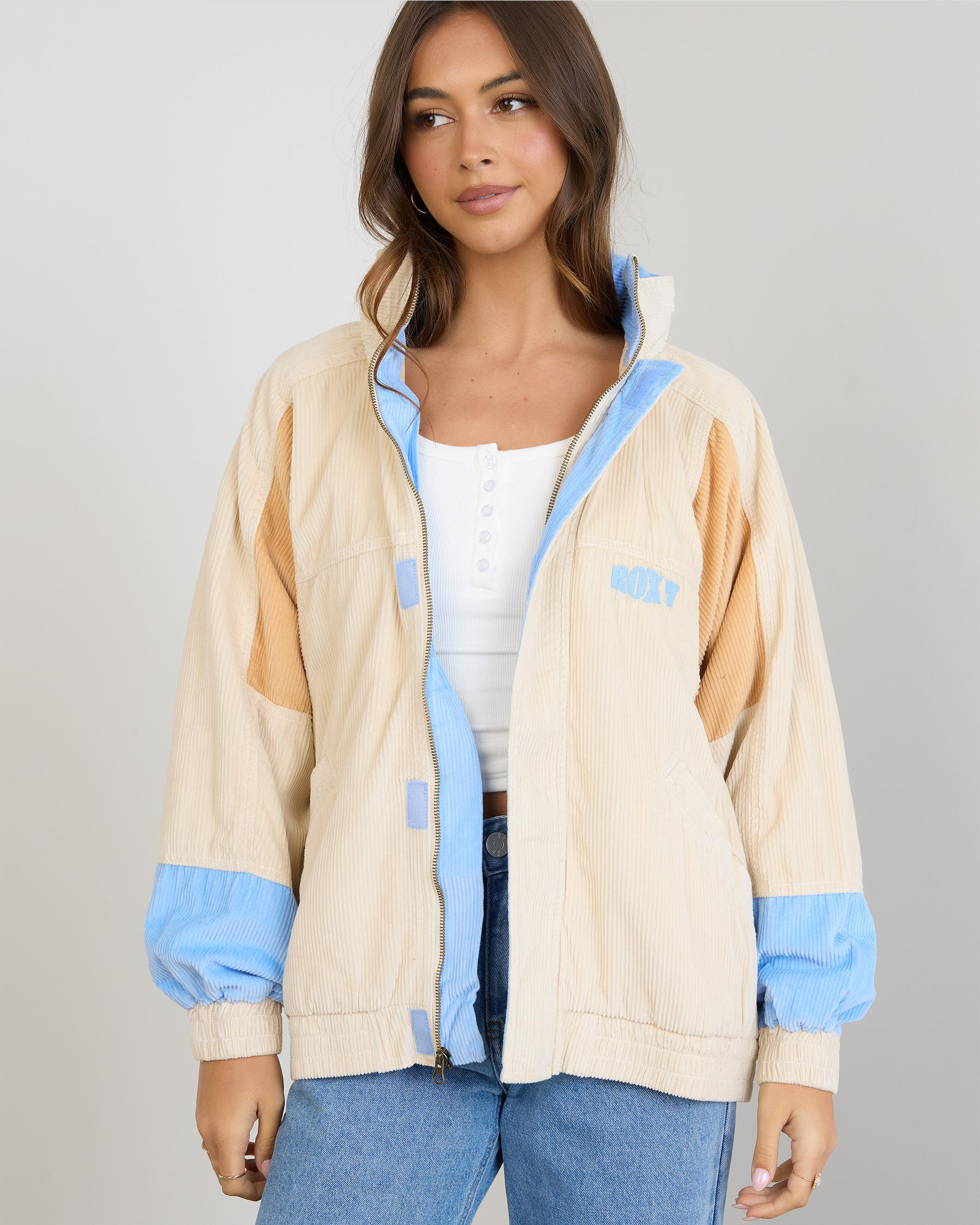 Shop Roxy Strike A Cord Hooded Jacket In Tapioca - Fast Shipping & Easy ...