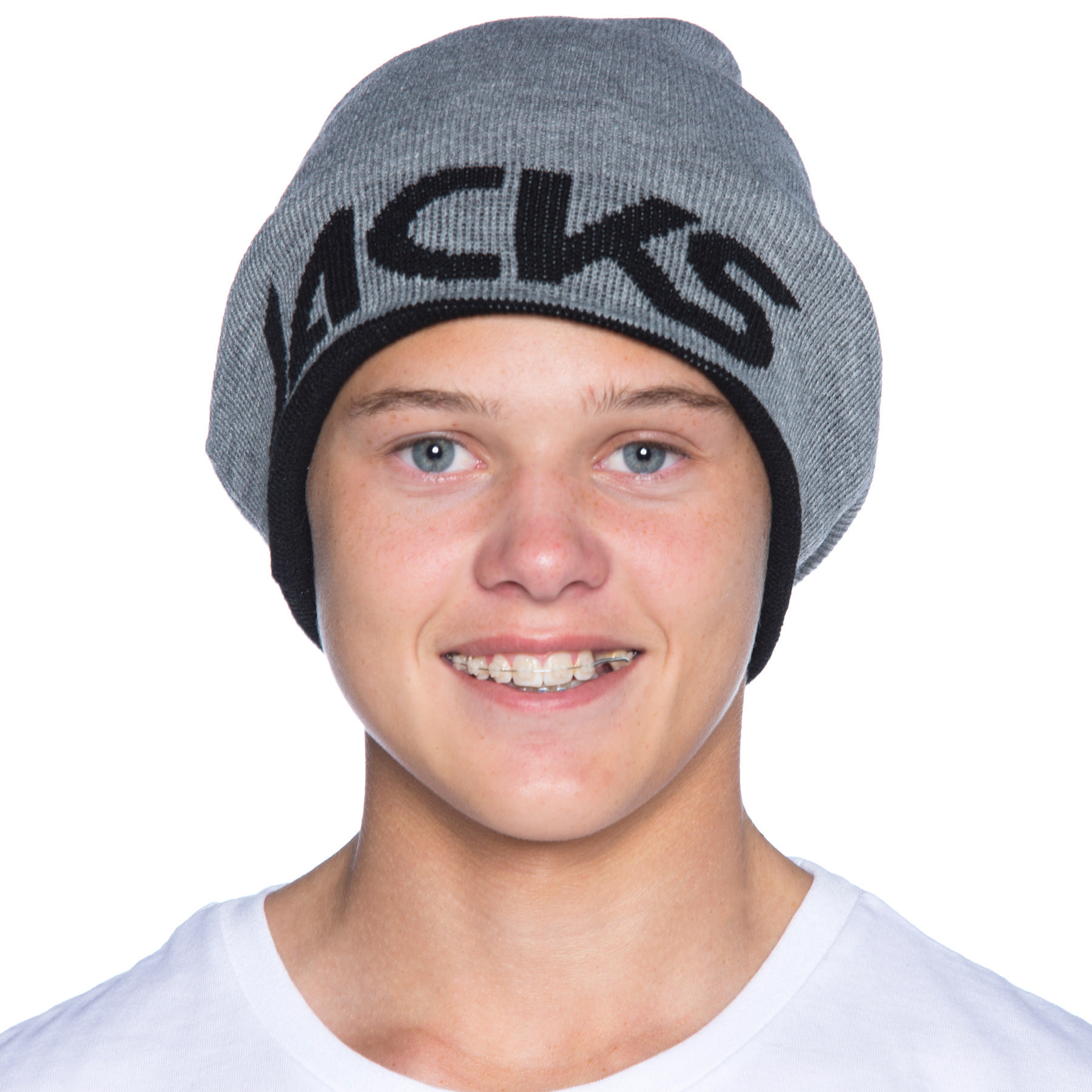 Shop Jacks Boys Atlas Reversible Slouch Beanie In Grey/black - Fast ...
