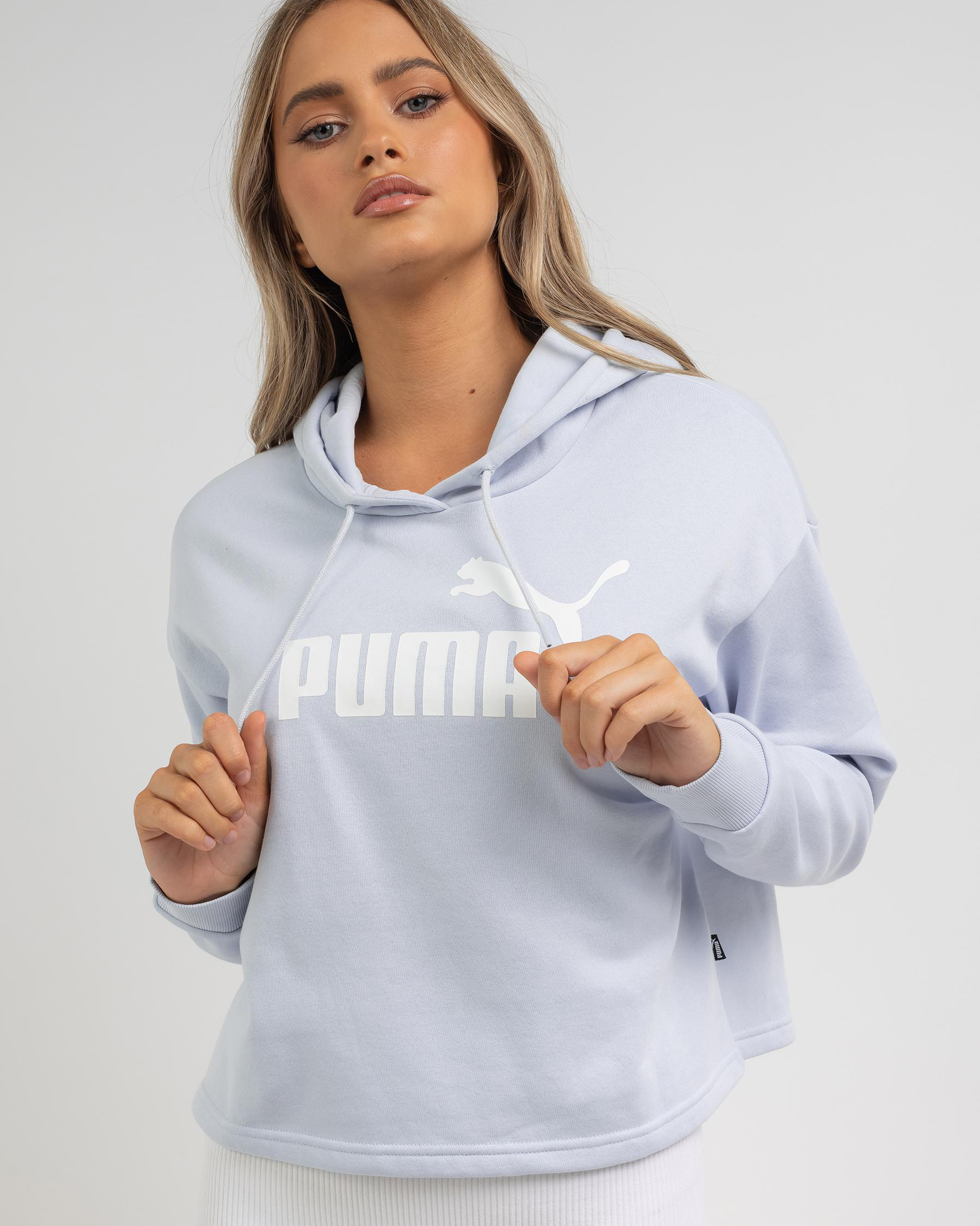 Shop Puma Essential Cropped Logo Hoodie In Arctic Ice - Fast Shipping ...