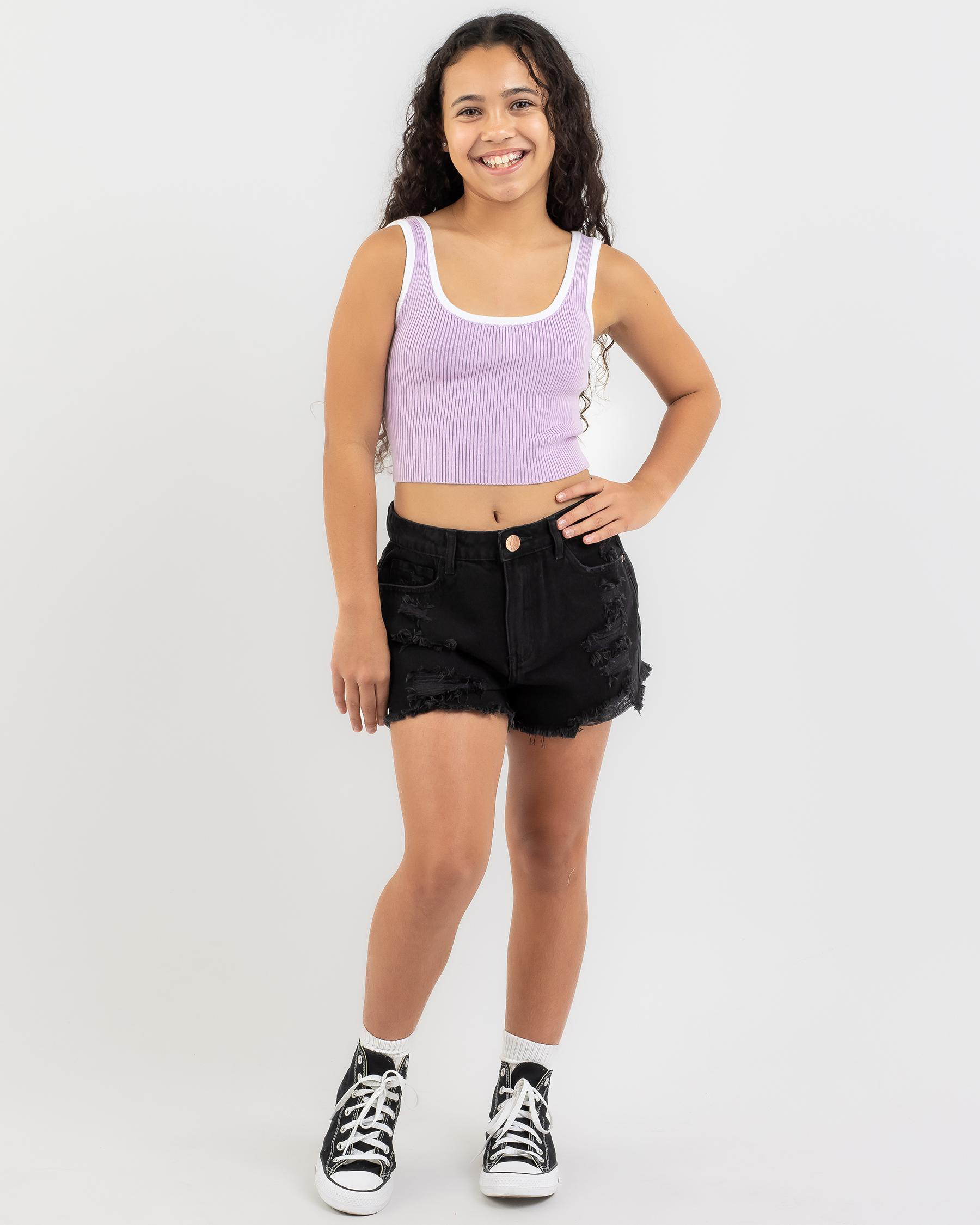 Shop Mooloola Girls' Basic Knit Top In Lavender/white - Fast Shipping ...