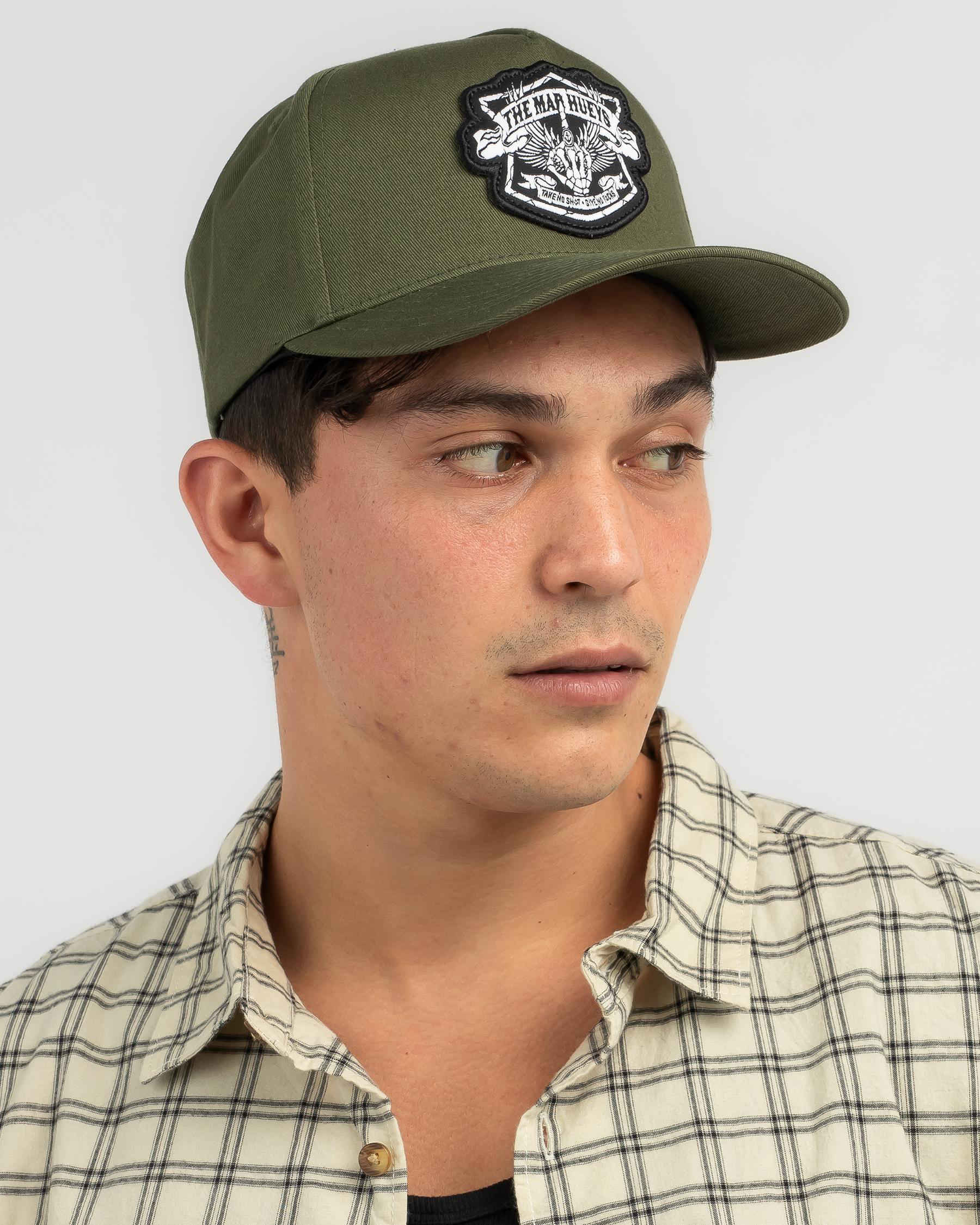 Shop The Mad Hueys Full Throttle Twill Snapback Cap In Dusty Green ...