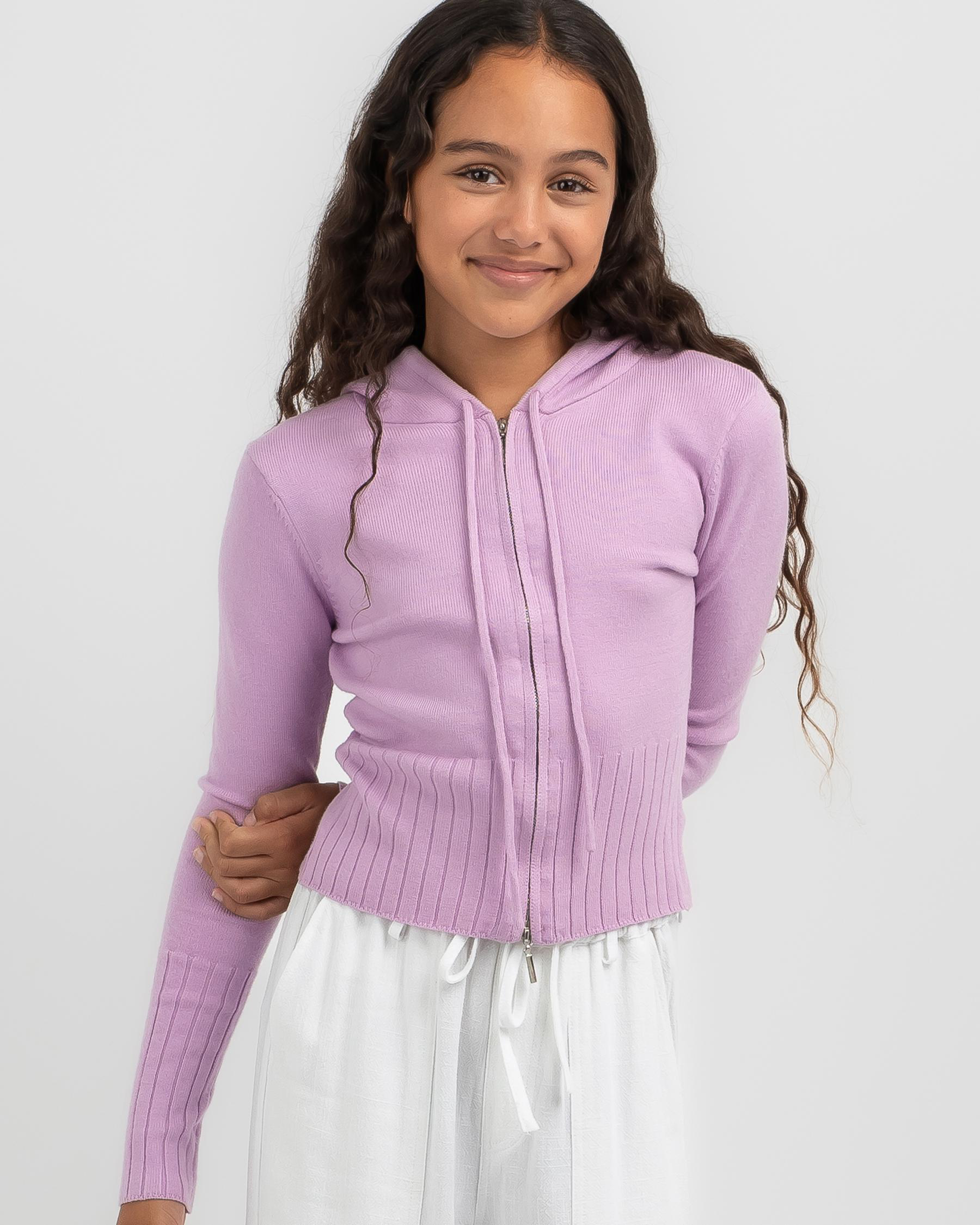 Shop Ava And Ever Girls' Cady Hooded Zip Knit Jumper In Lavender - Fast ...