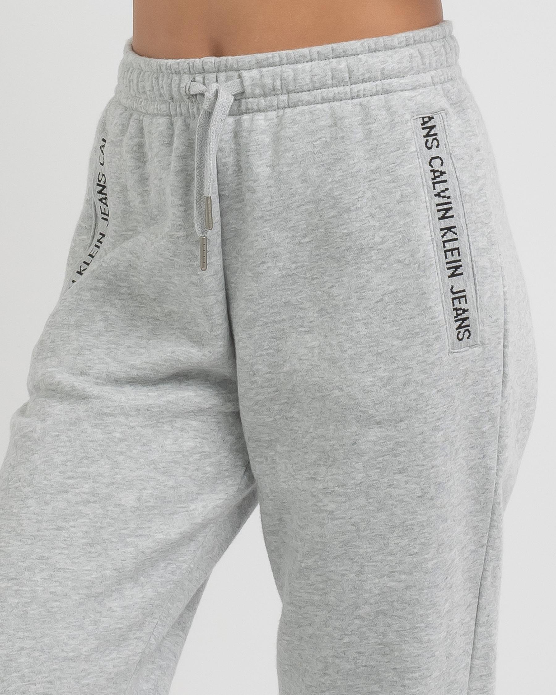Shop Calvin Klein Girls' Intarsia Logo Track Pants In Light Grey ...