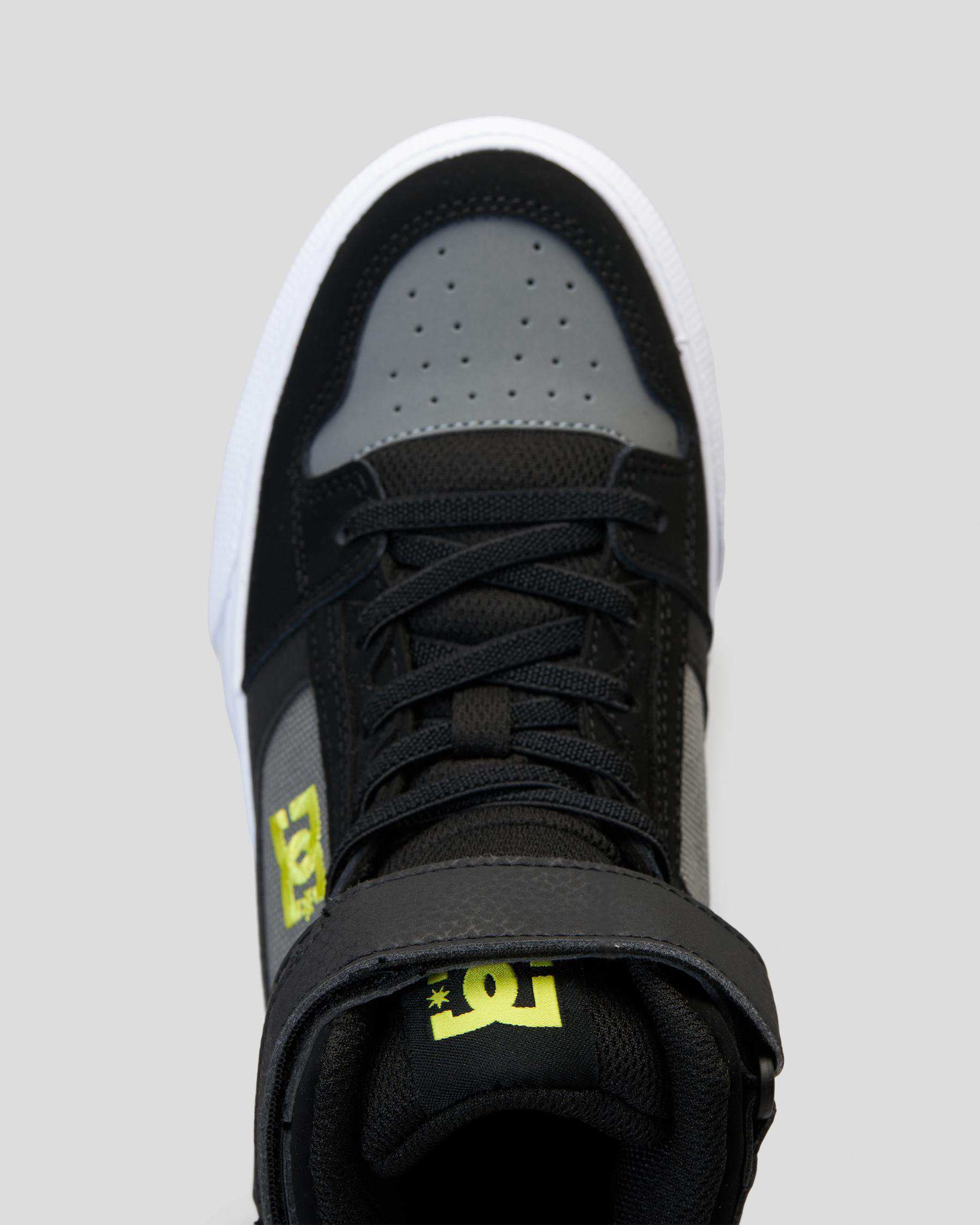 Shop DC Shoes Boys' Pure Hi-Top EV Shoes In Black/soft Lime/black ...