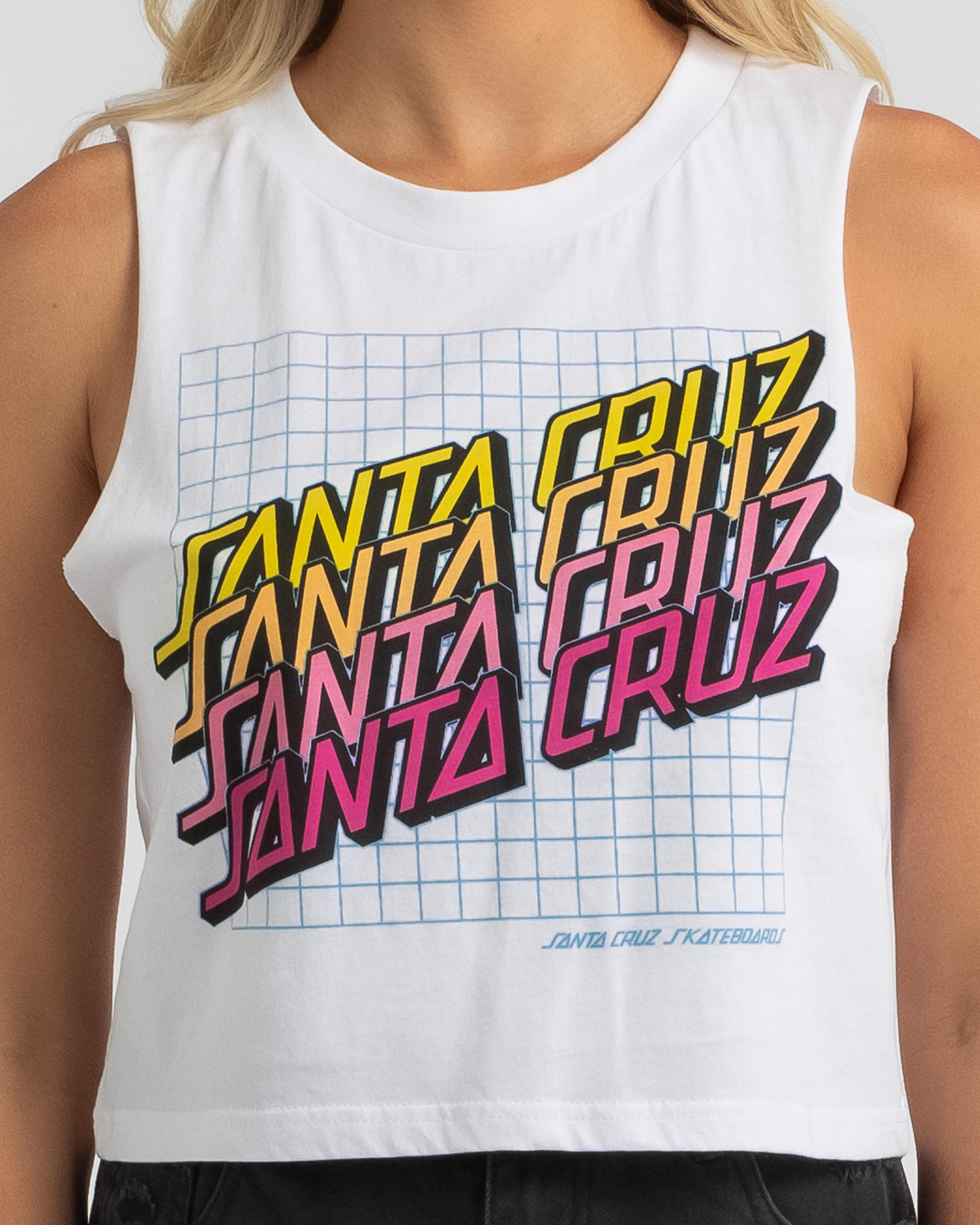 Shop Santa Cruz Cyber Strip Muscle Tank Top In White - Fast Shipping ...