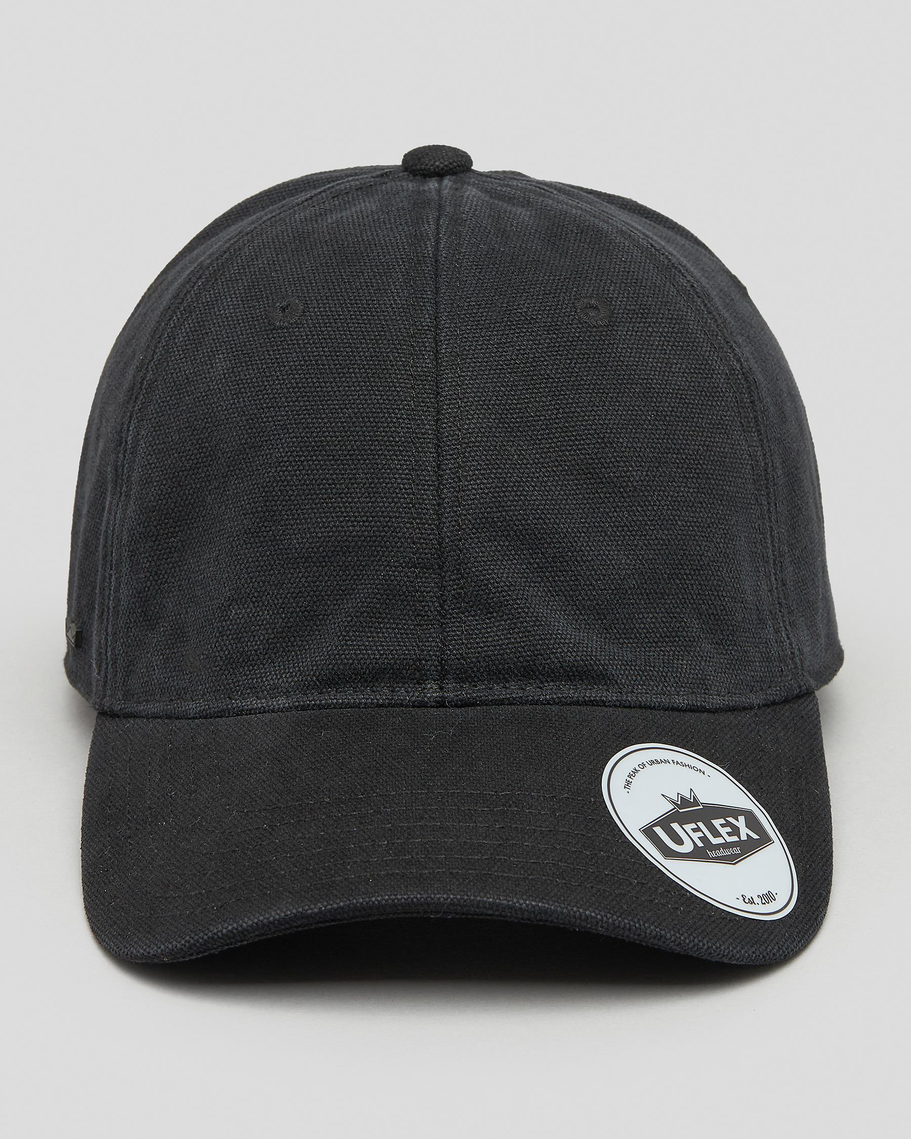 Shop UFlex Cotton Canvas Unstructured 6 Panel Cap In Black - Fast ...