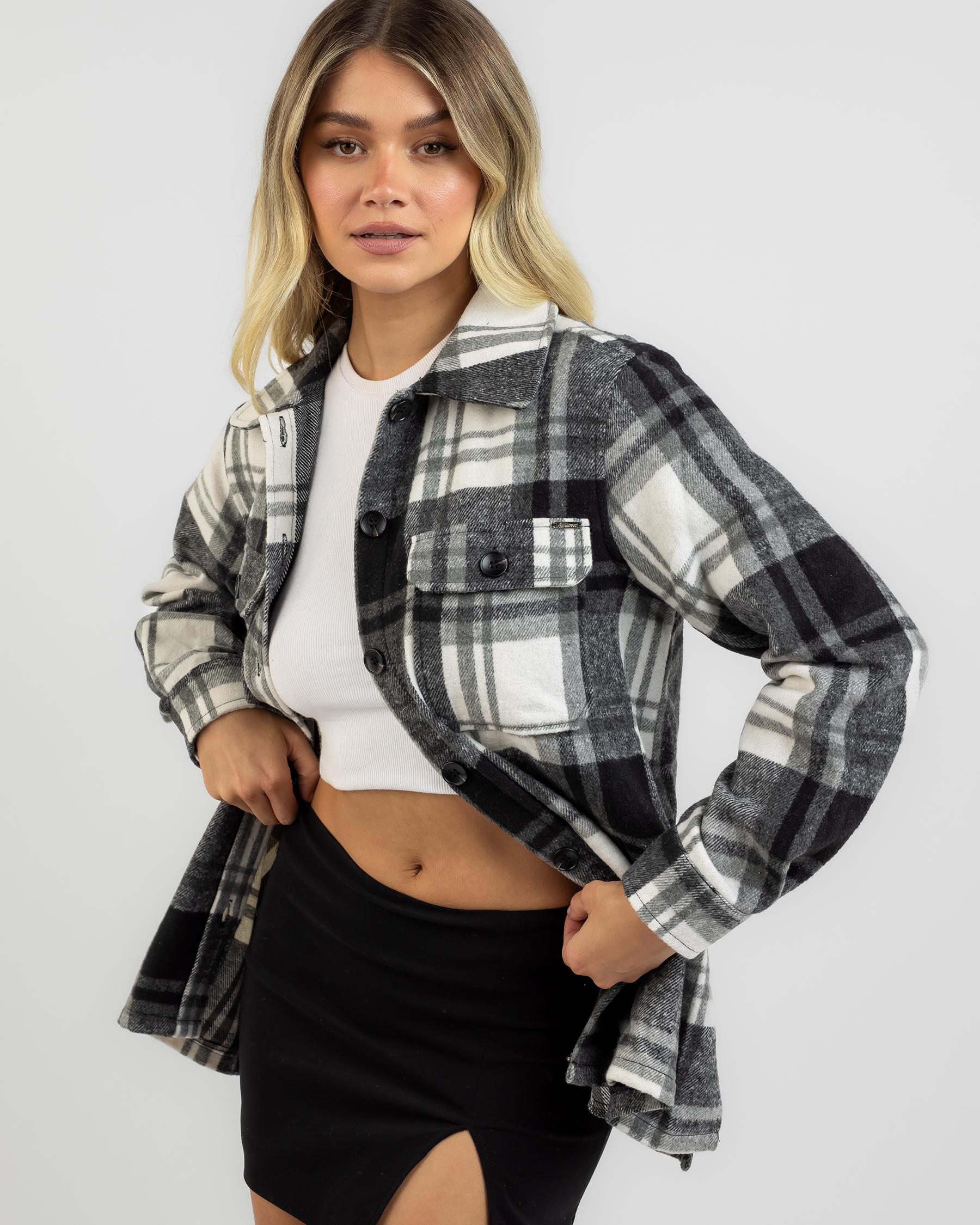 Shop Ava And Ever Ricky Shacket In White/black - Fast Shipping & Easy ...