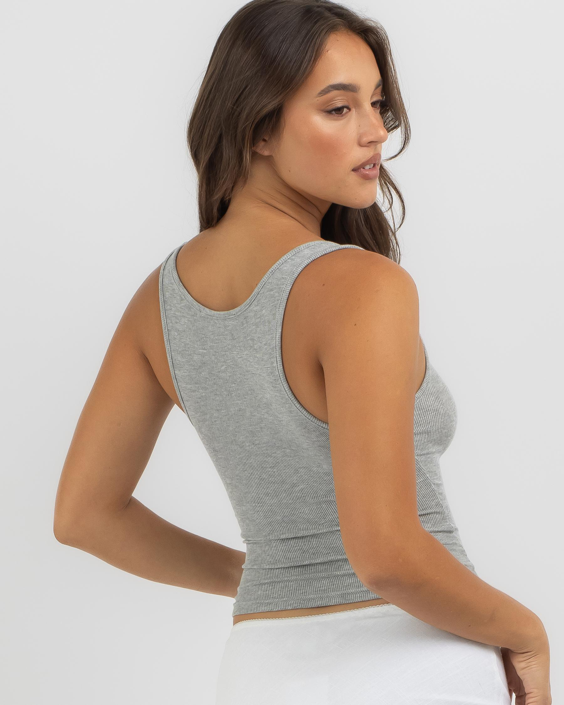 Shop Mooloola Basic Scoop Neck Rib Tank Top In Grey - Fast Shipping ...