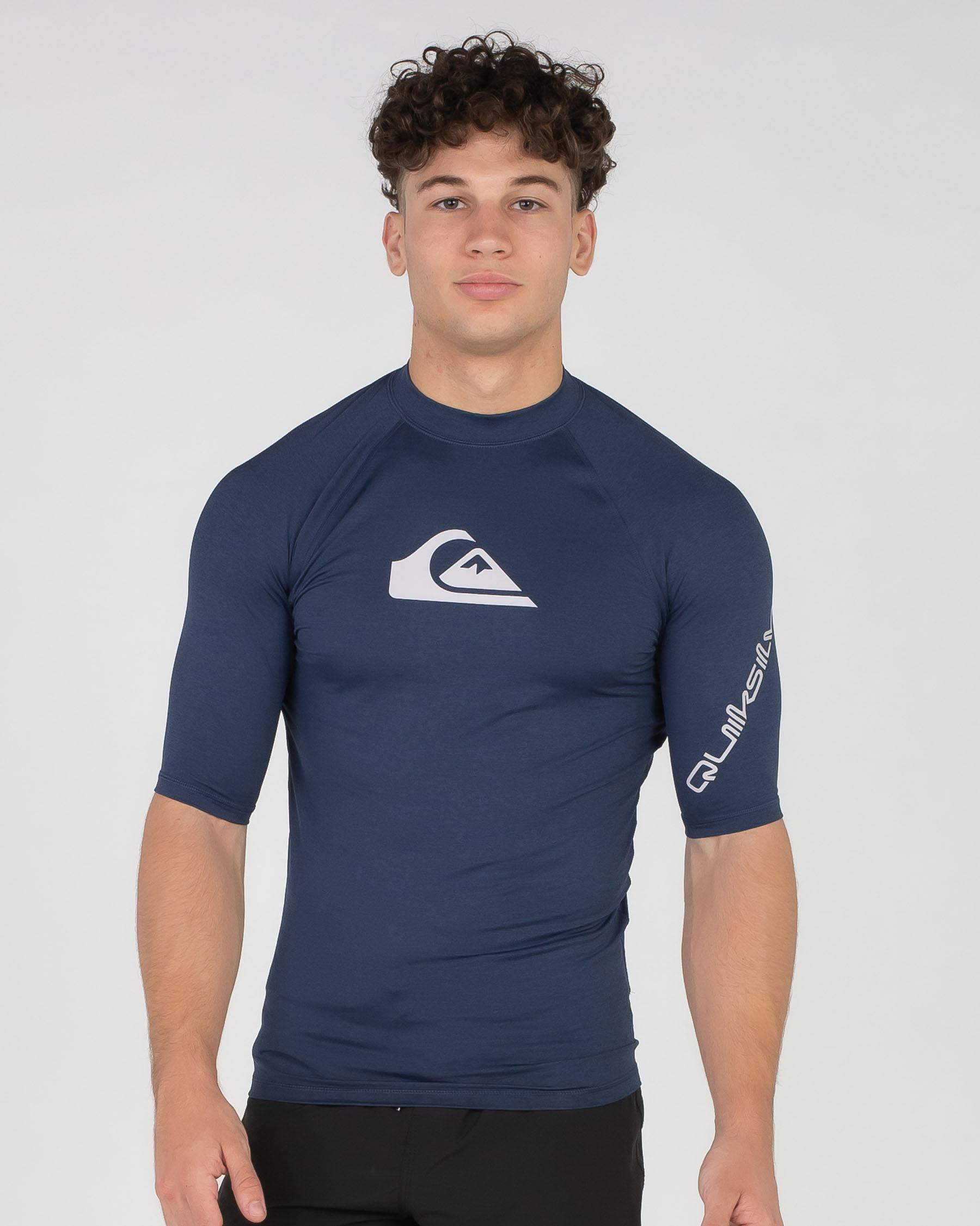 Shop Quiksilver All Time Short Sleeve Rash Vest In Navy Blazer Heather ...