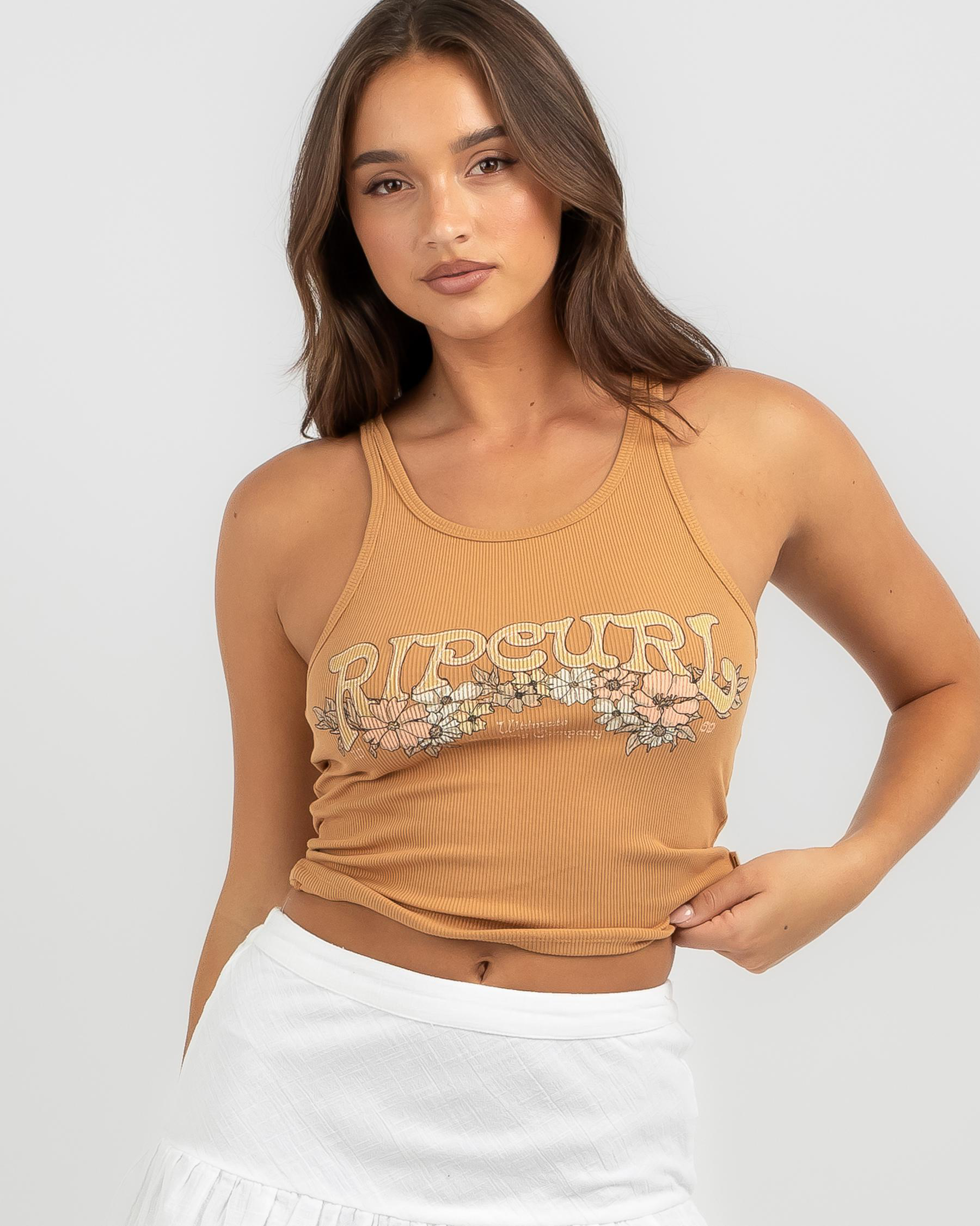 Shop Rip Curl Endless Summer Ribbed Tank Top In Light Brown - Fast ...