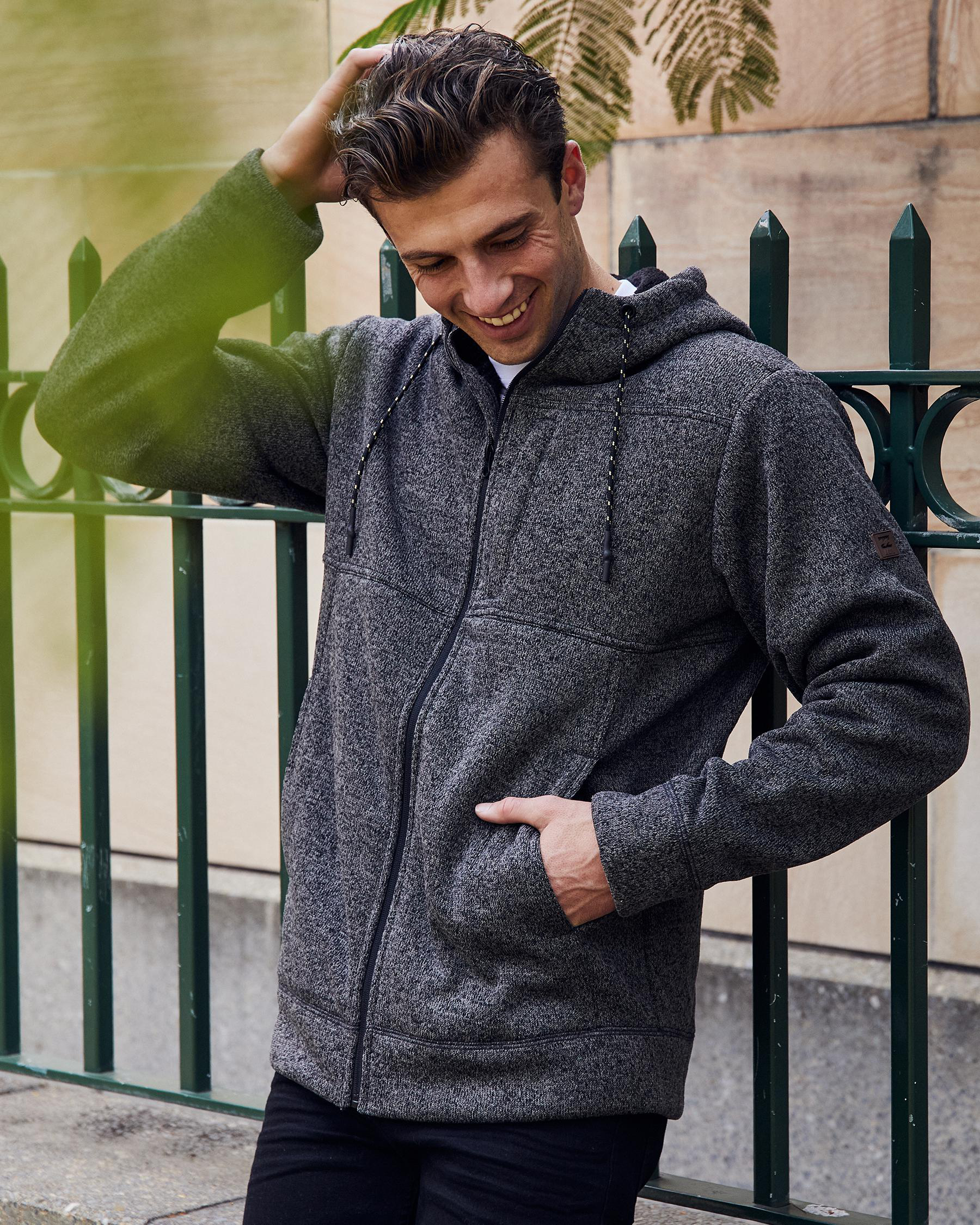 Shop Billabong Boundary Sherpa Hooded Jacket In Black Heather - Fast ...