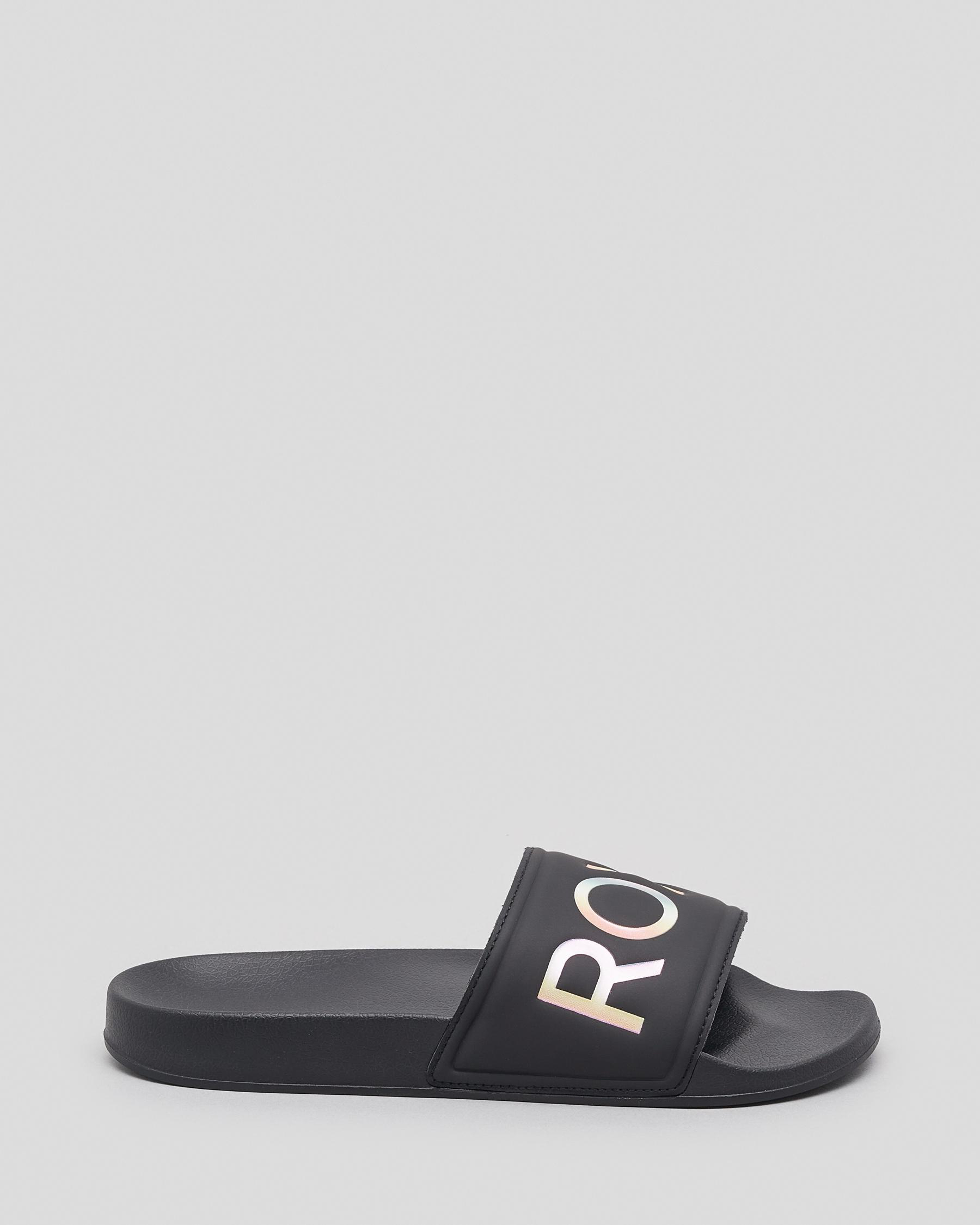 Shop Roxy Slippy Slide Sandals In Black Geo - Fast Shipping & Easy ...