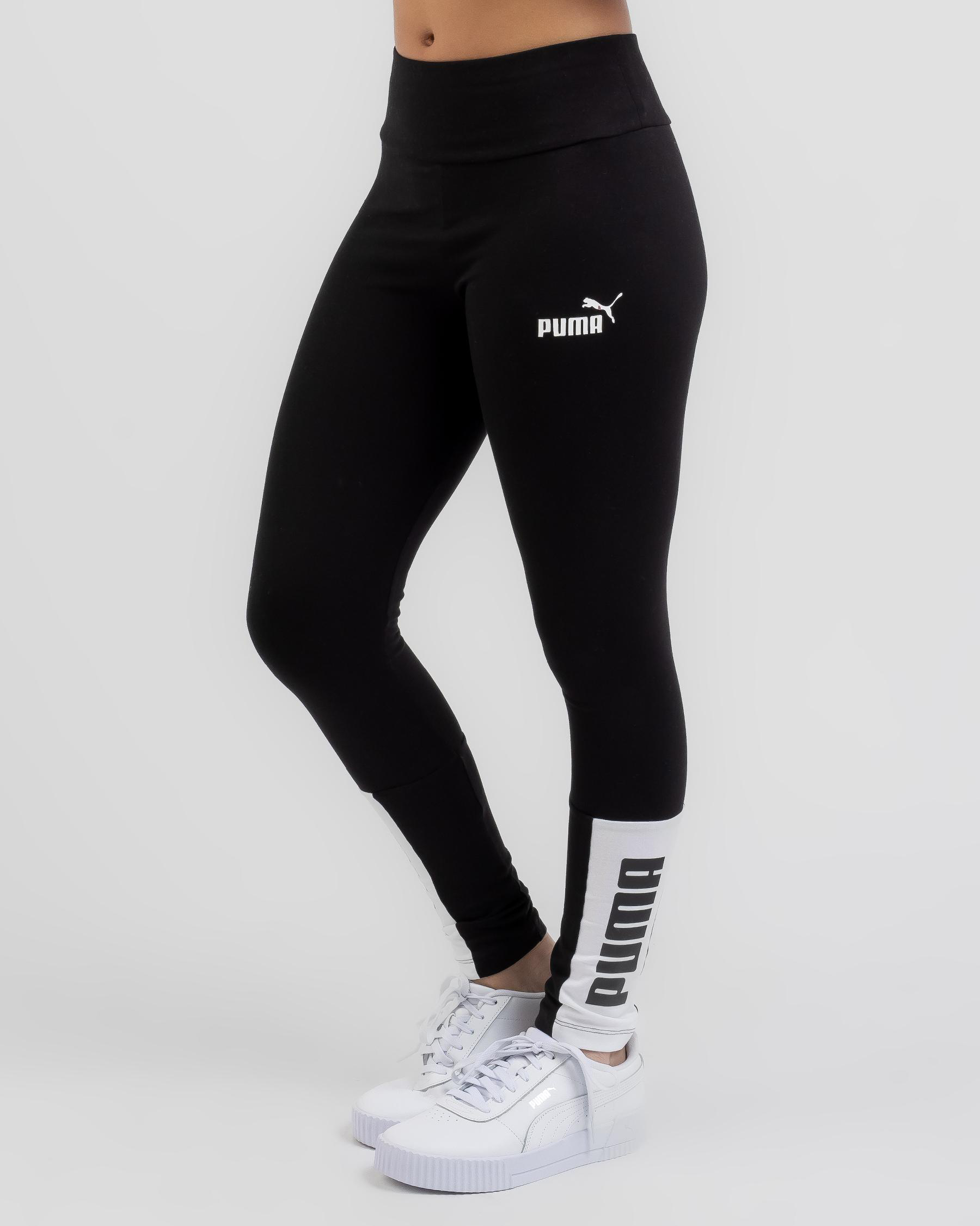 Shop Puma Girls' Power Colourblock Leggings In Puma Black - Fast ...