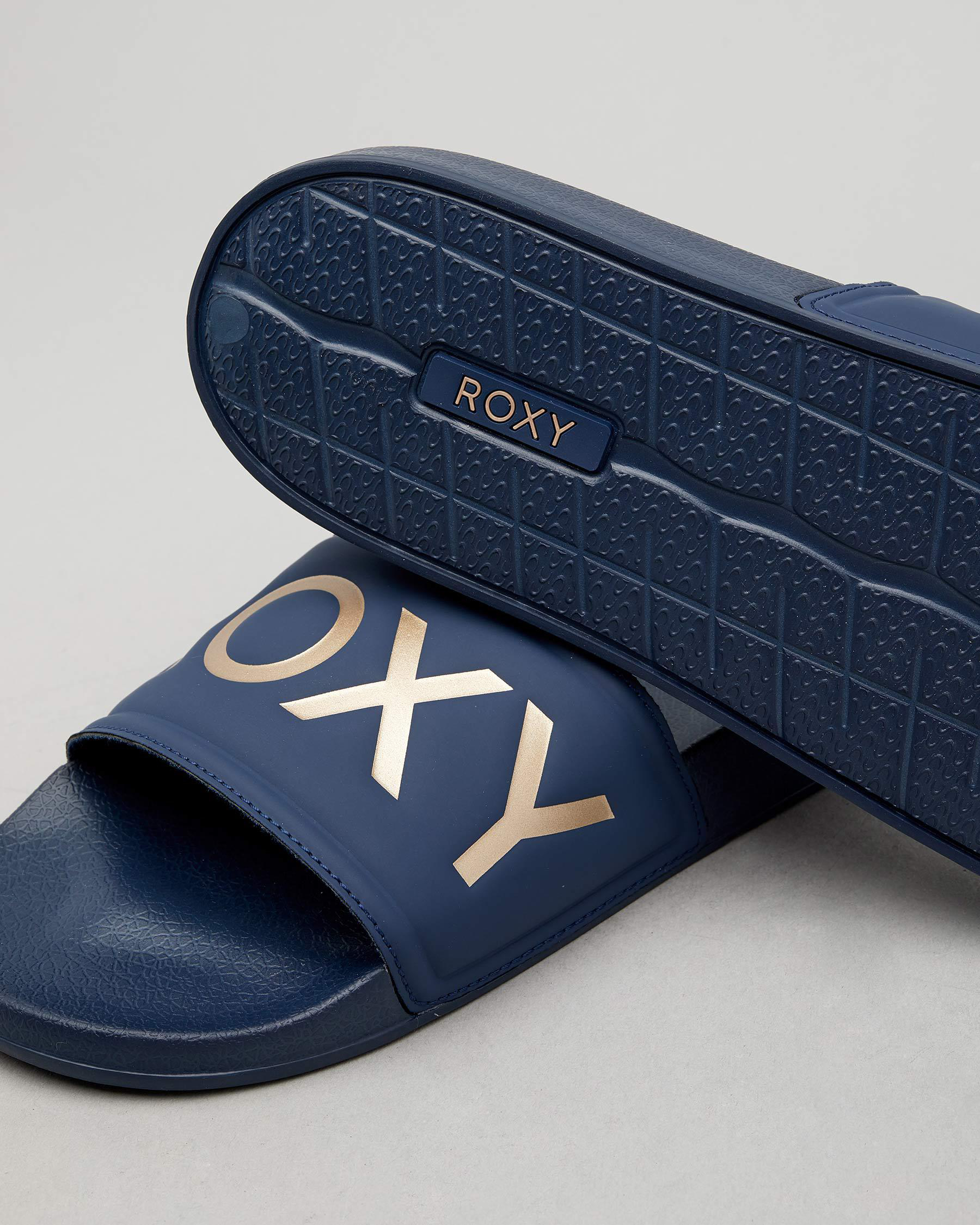 Shop Roxy Women's Roxy Slippy Slide Sandals In True Navy - Fast ...