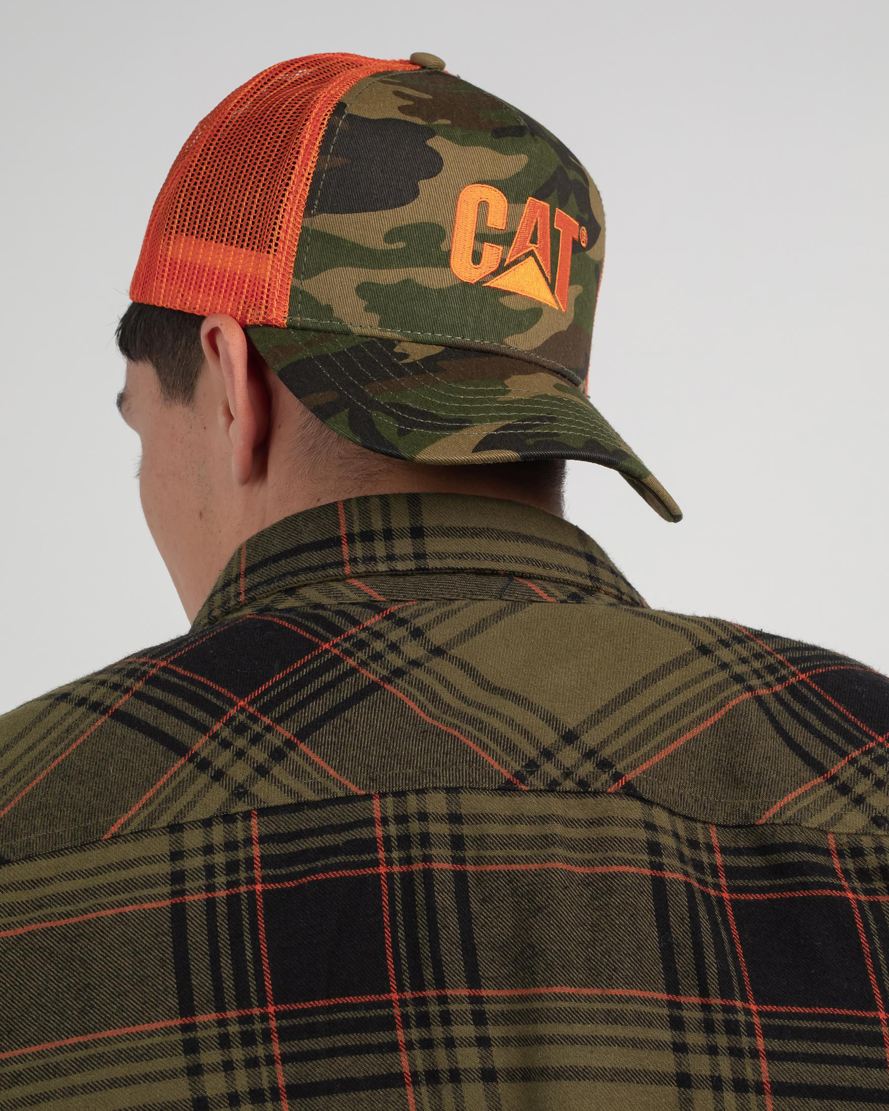 Shop Cat Foundation Design Mark Mesh Cap In Woodland Camo - Fast ...