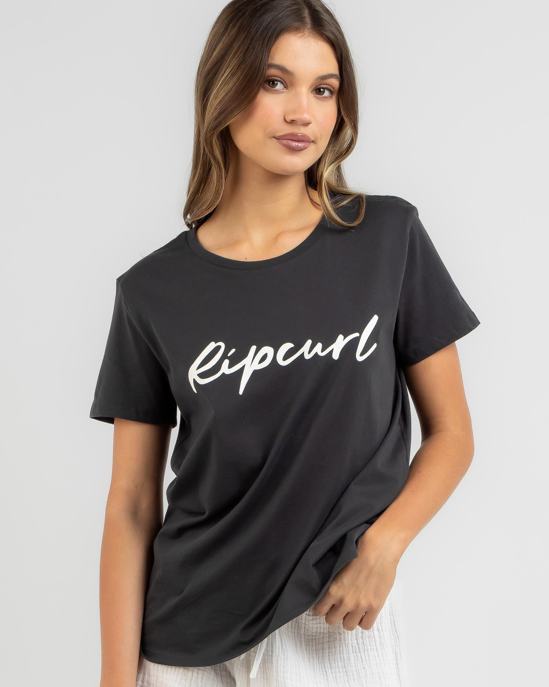 Shop Rip Curl Script Standard T-Shirt In Washed Black - Fast Shipping & Easy Returns - City ...
