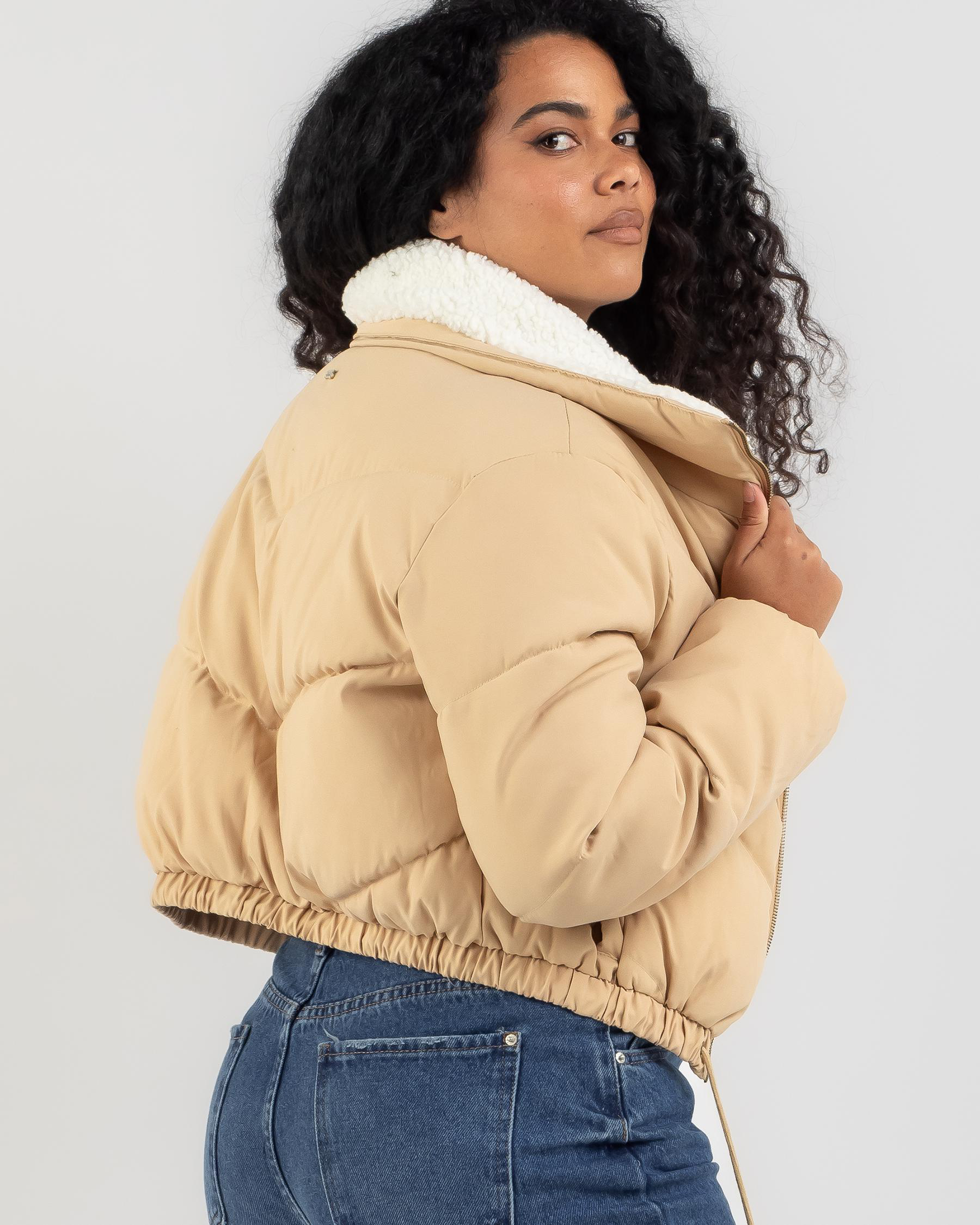 Shop Mooloola Avalon Puffer Jacket In Taupe/cream - Fast Shipping ...