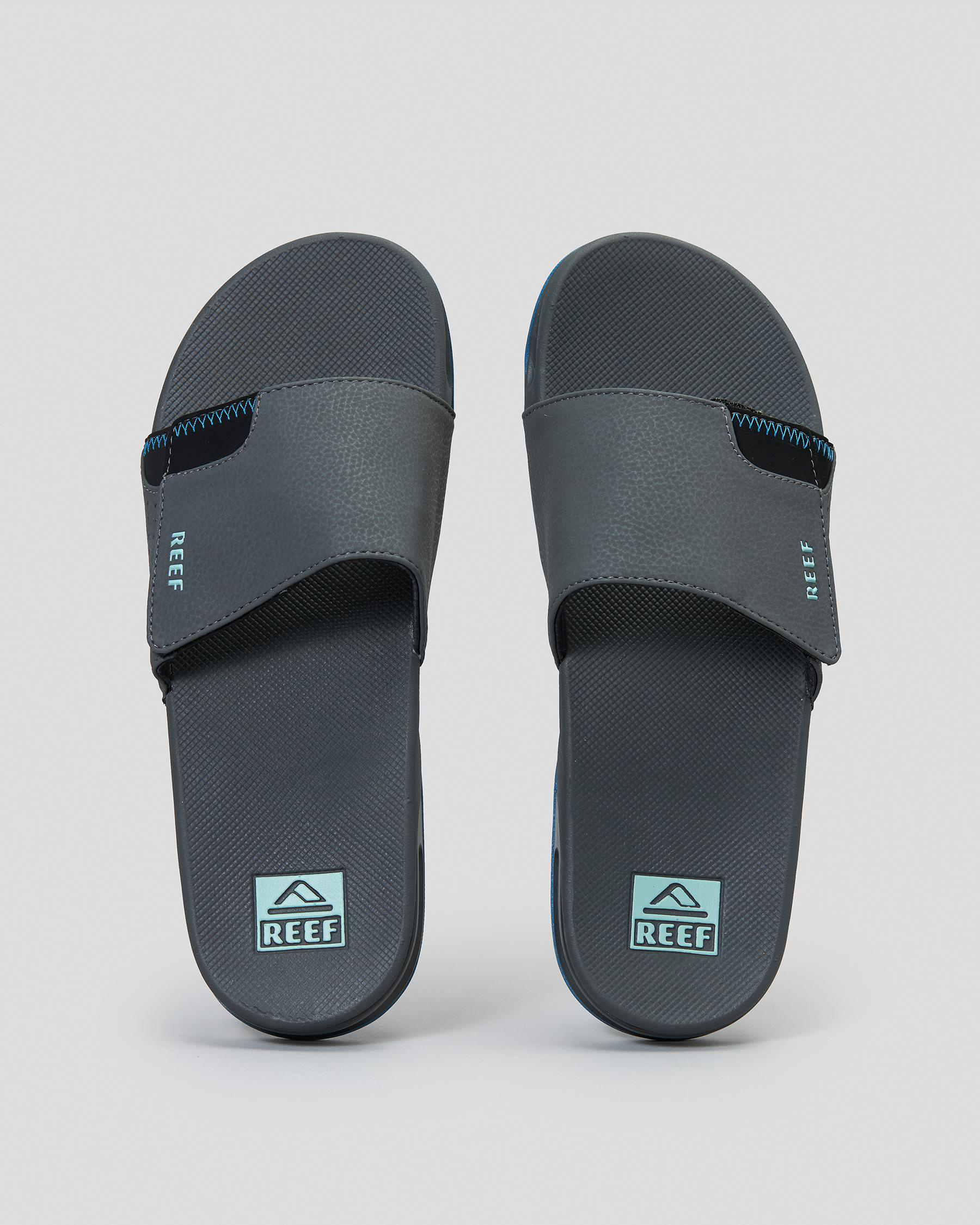 Shop Reef Fanning Slides In Gunmetal/ocean - Fast Shipping & Easy ...