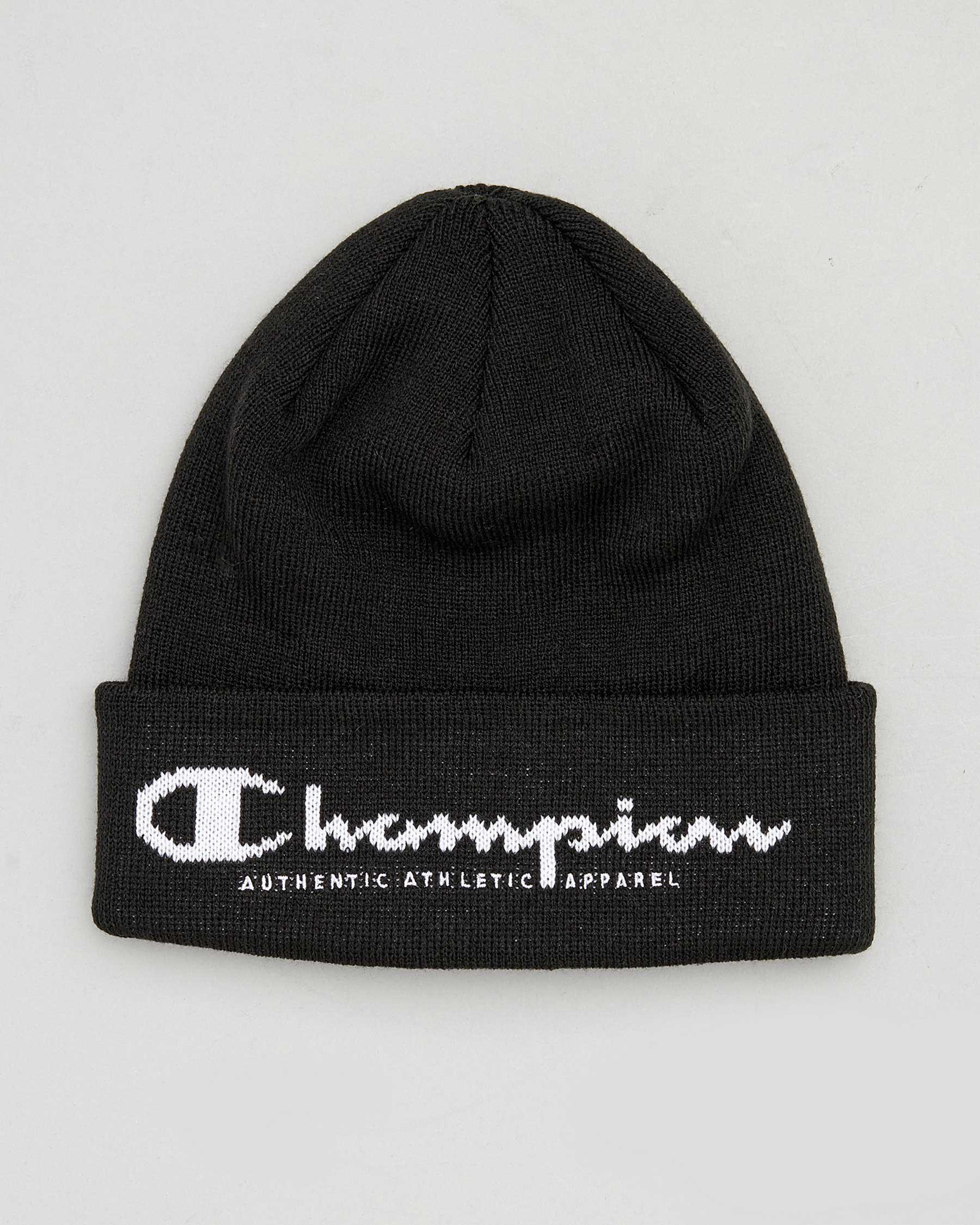 Shop Champion Logo Beanie In Black - Fast Shipping & Easy Returns ...